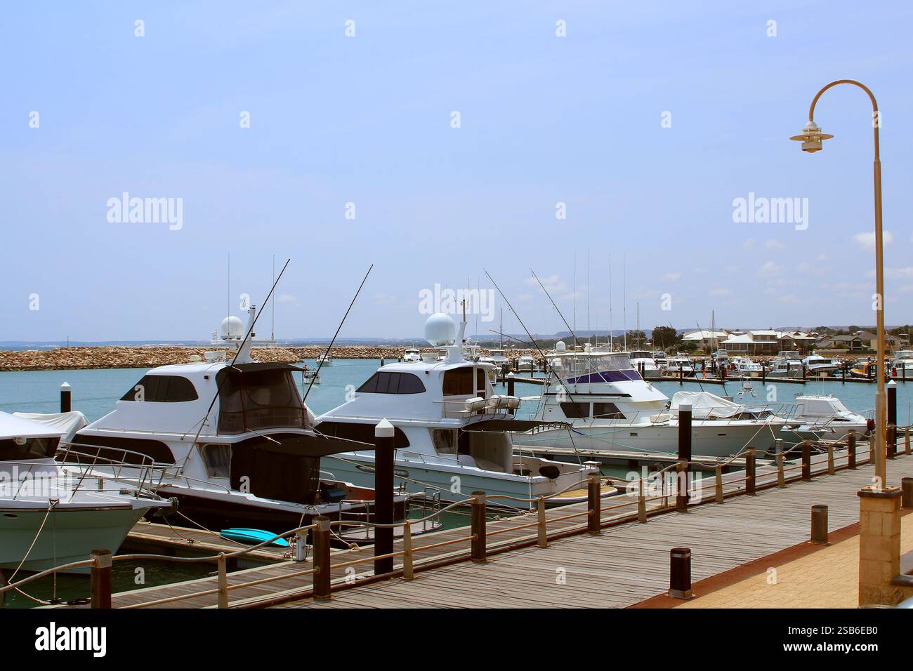 Yachts with fishing-rods in the marina of Geraldton, Western Australia ...