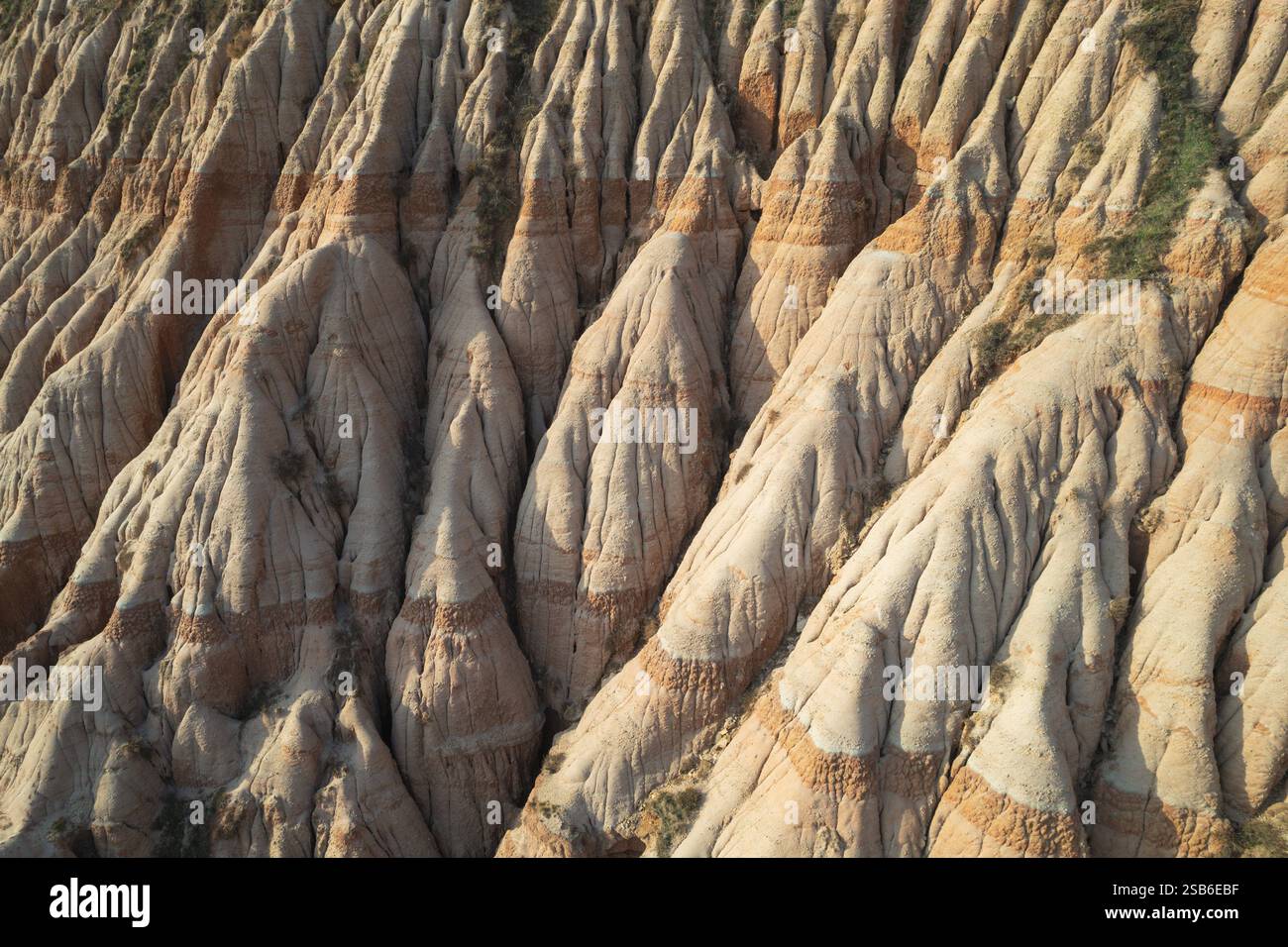 Aerial view above the Red Ravine / Rapa Rosie geological reserve with ...