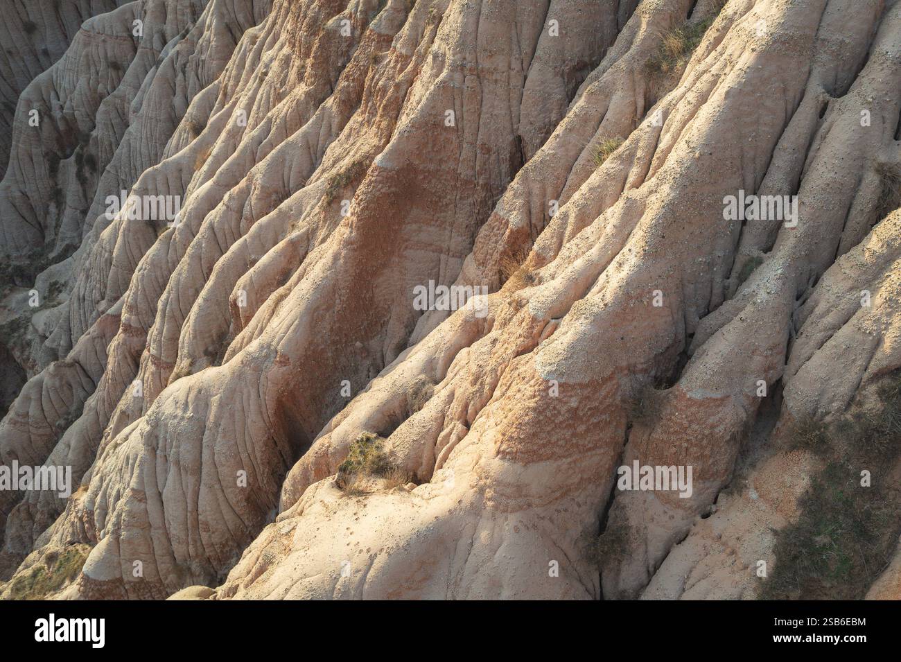 Aerial view above the Red Ravine / Rapa Rosie geological reserve with ...