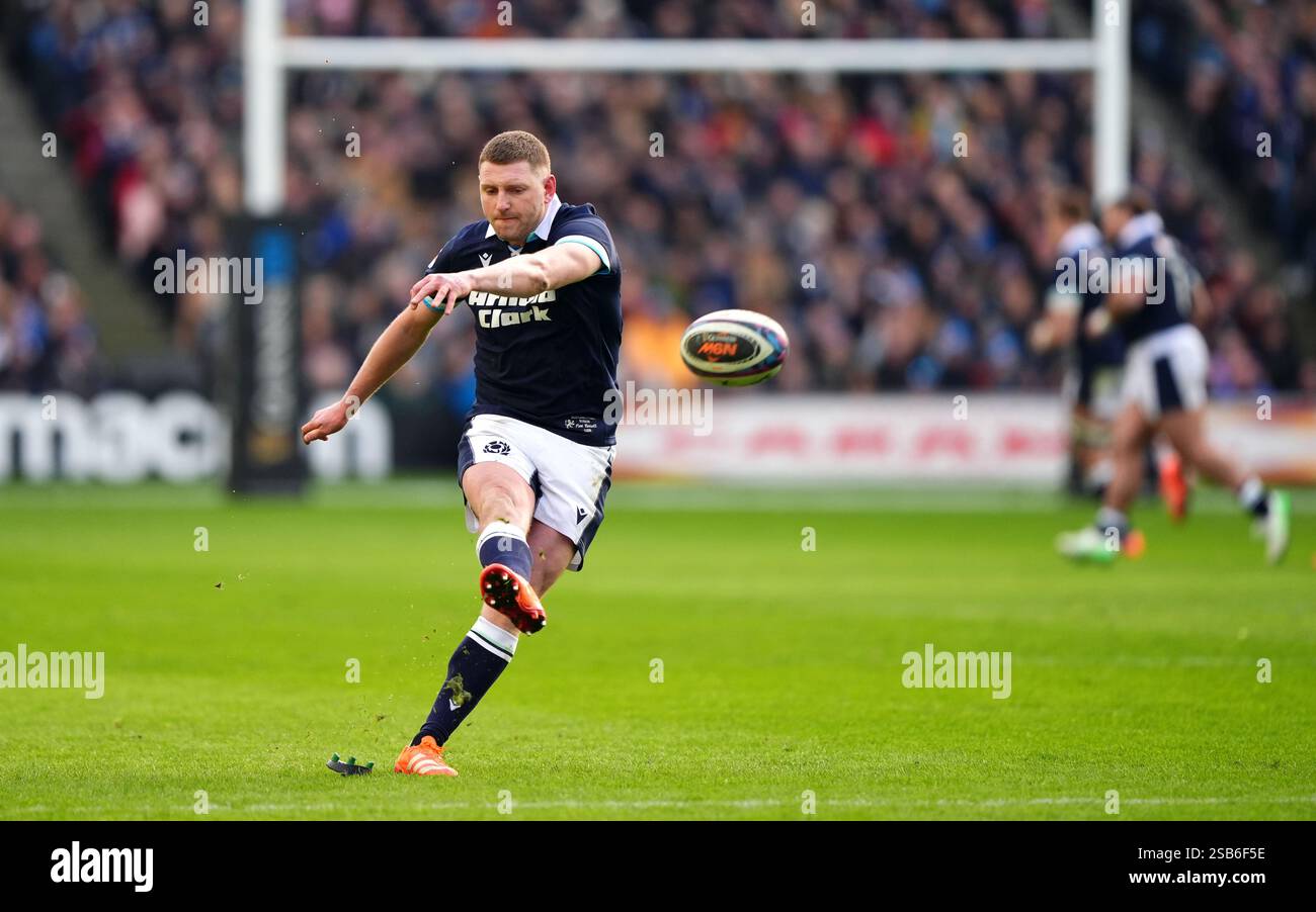 Scotland's Finn Russell kicks a conversion during the Guinness Six ...