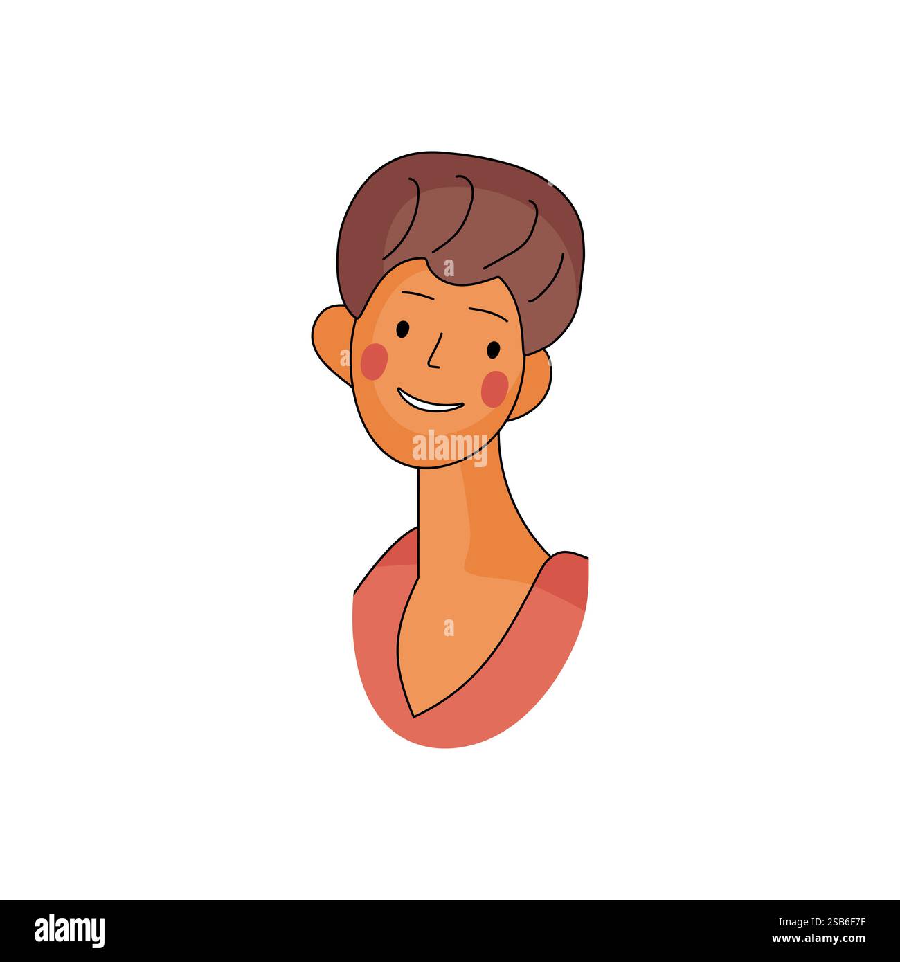 A cheerful cartoon character features short hair and a friendly smile ...