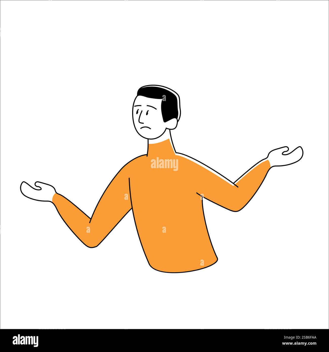 The man in the orange shirt expresses surprise and bewilderment. Vector ...