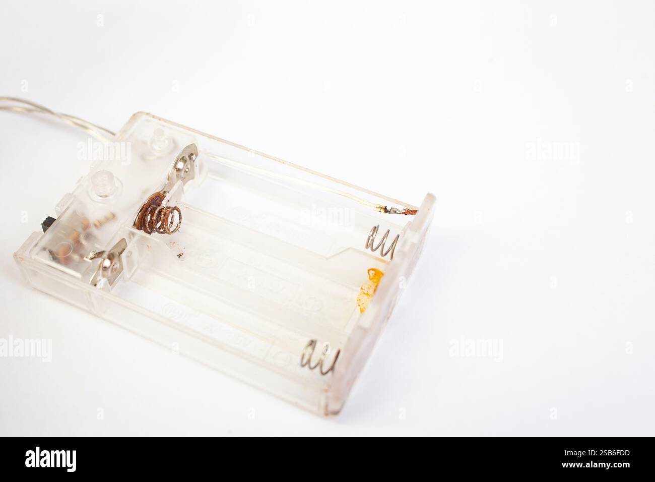 Rusty electronic battery contacts on white background, soft focus Stock ...