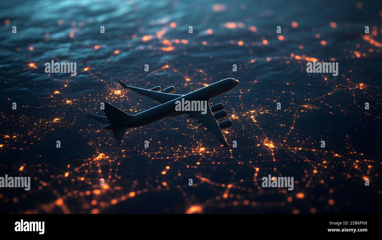 Cargo Plane Soaring Over Global Logistics Network of Transport Paths ...