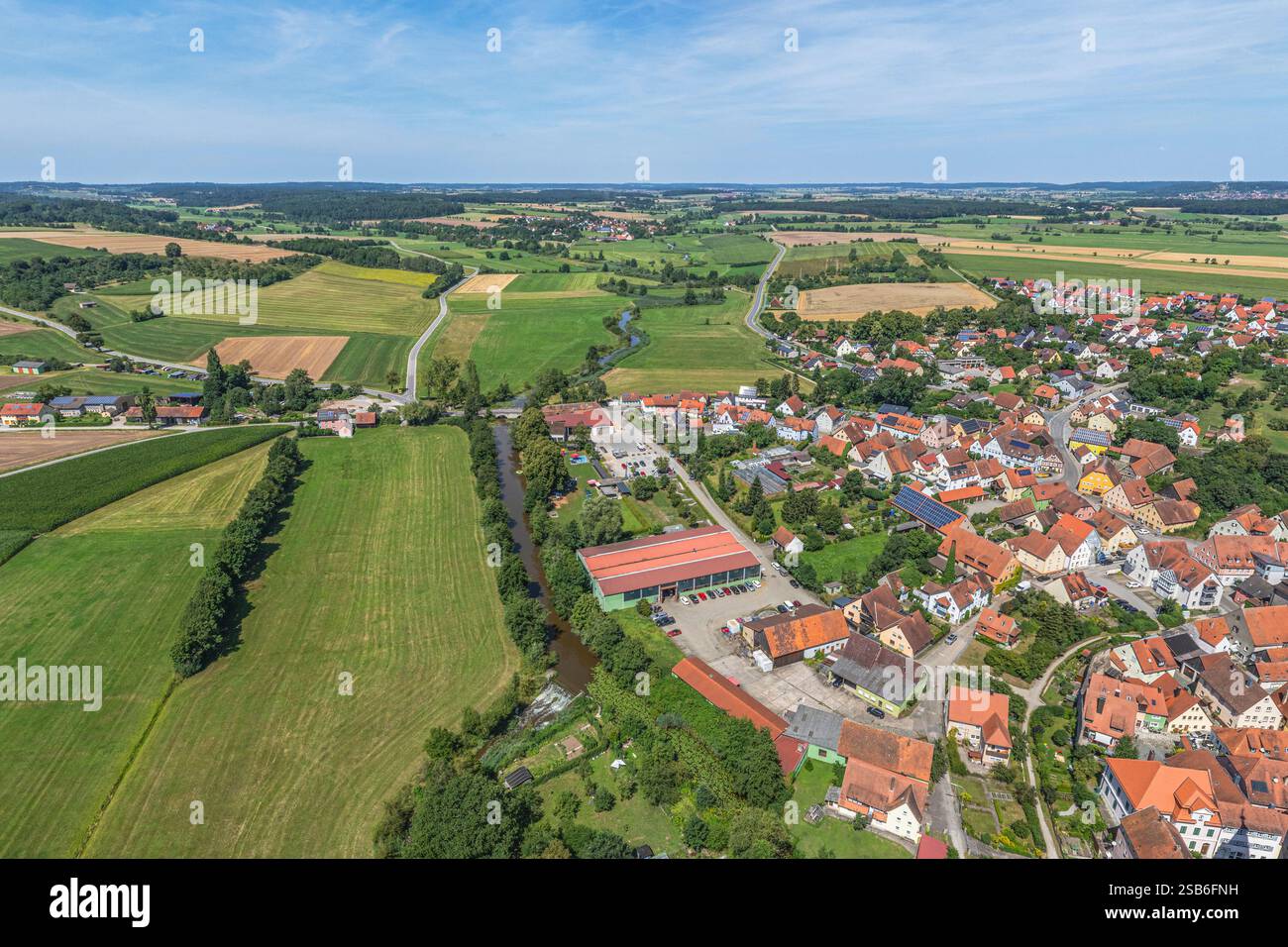 Aerial view of the small Middle Franconian town of Leutershausen near ...