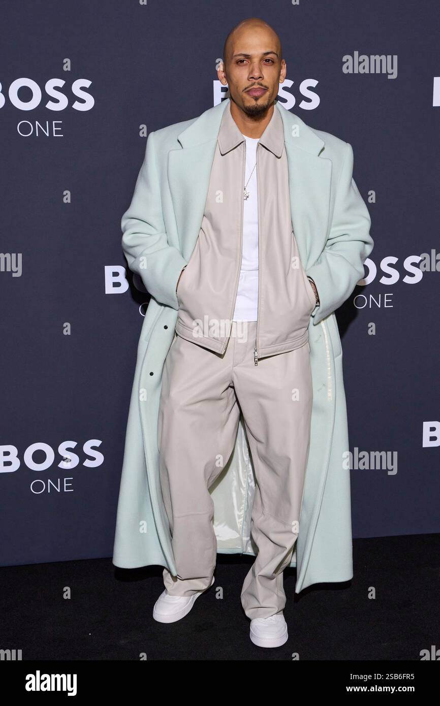 Jordan Bolger poses for photographers upon arrival at the BOSS One x ...