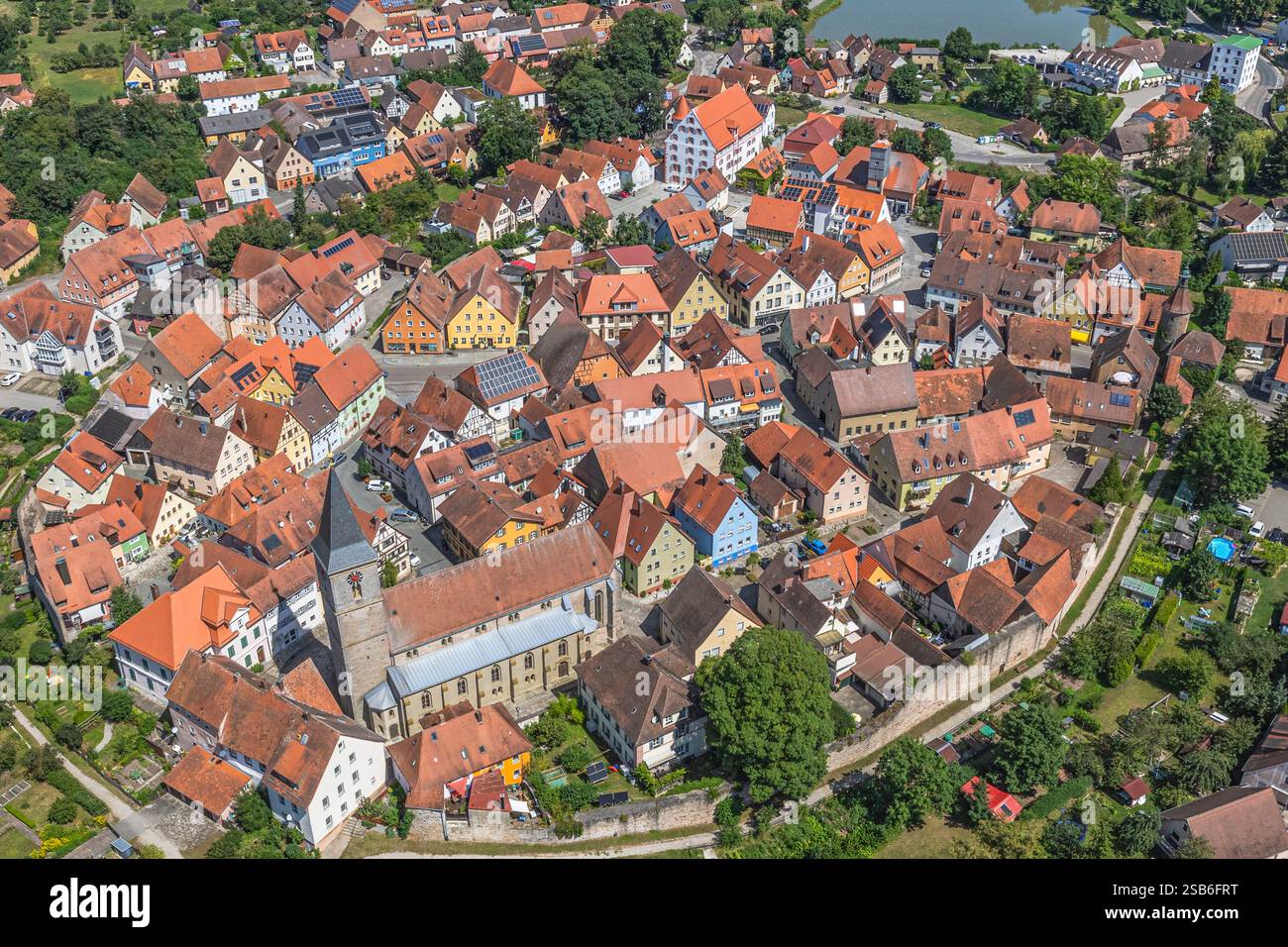 Aerial view of the small Middle Franconian town of Leutershausen near ...
