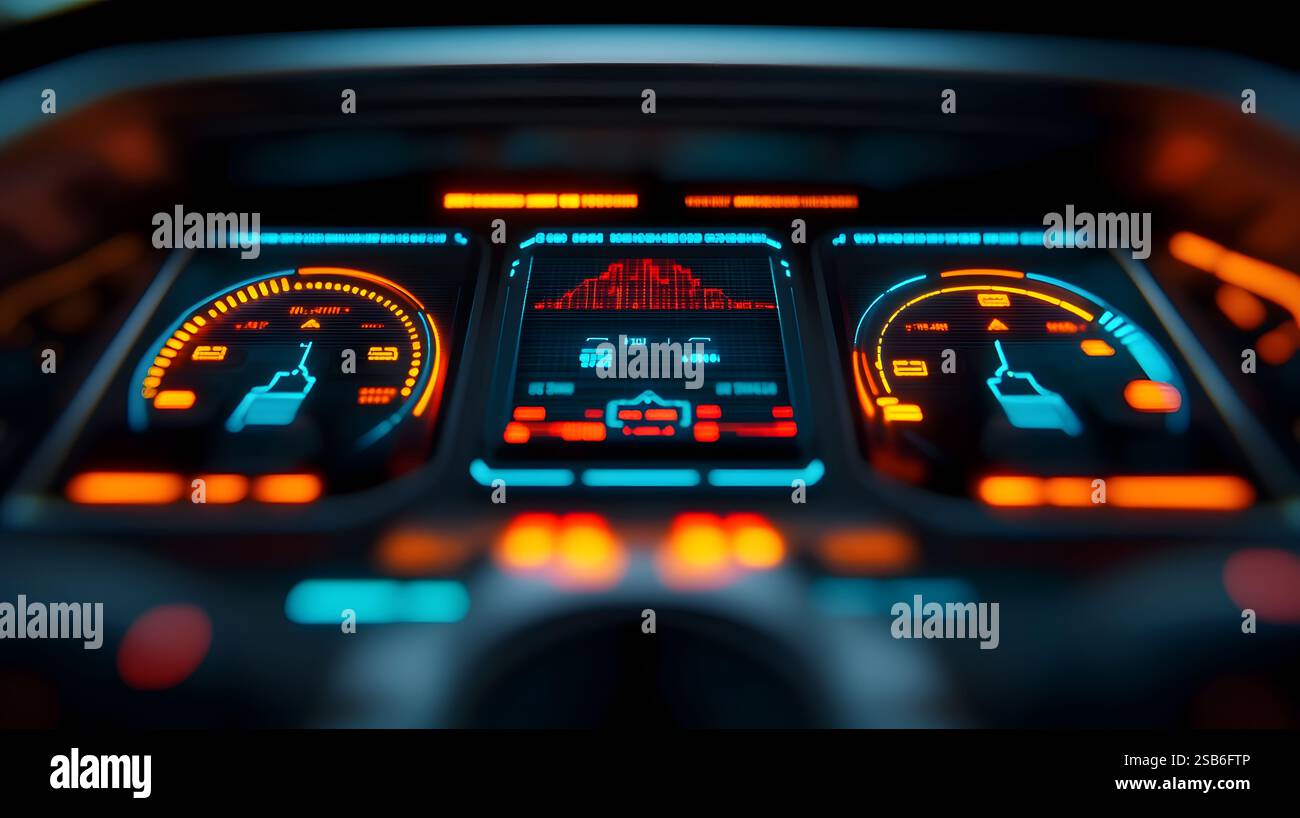 Futuristic abstract digital dashboard with illuminated cargo nodes and ...