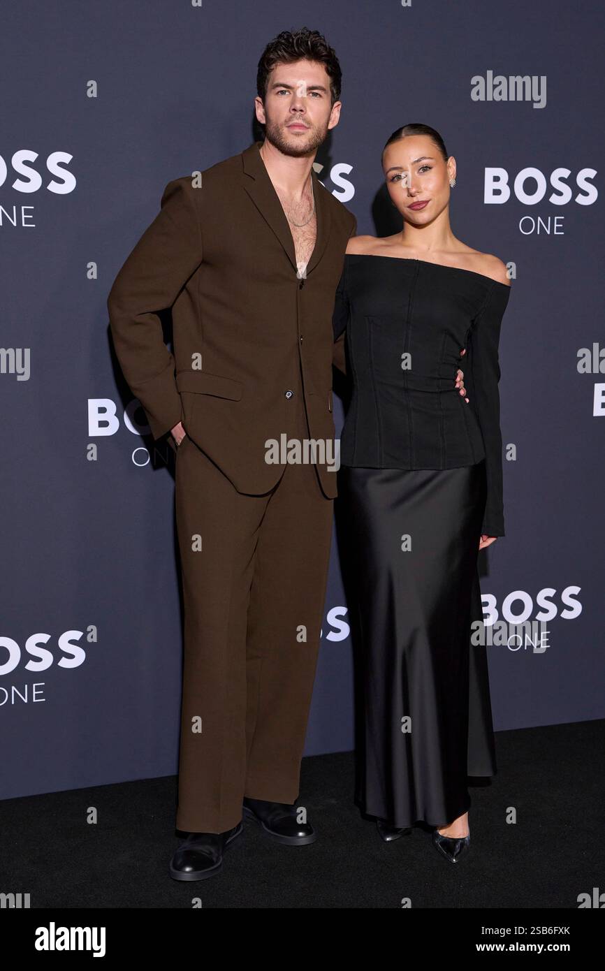 Luke Newton, left, and Antonia Roumelioti pose for photographers upon ...