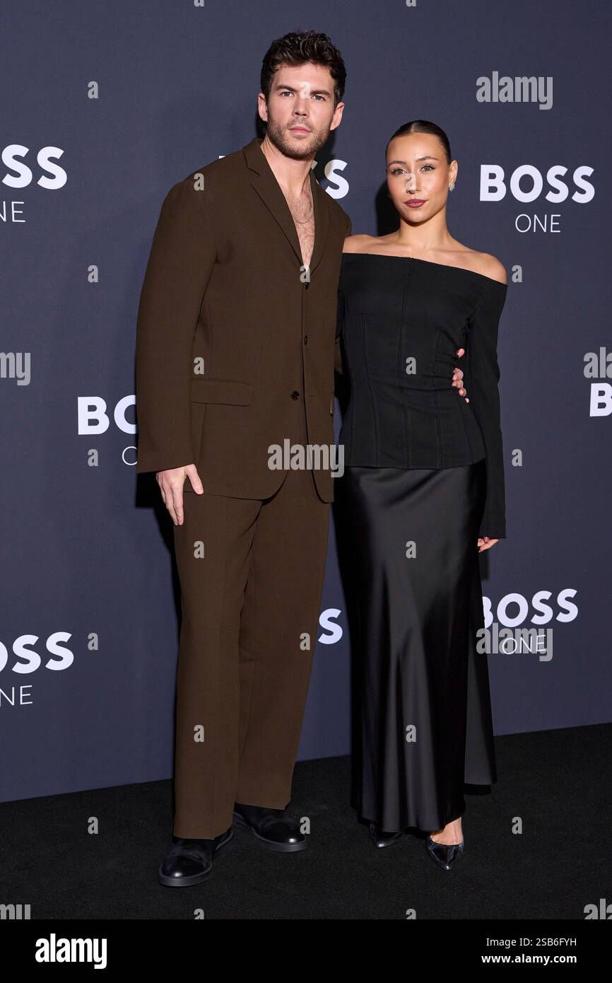 Luke Newton, left, and Antonia Roumelioti pose for photographers upon ...