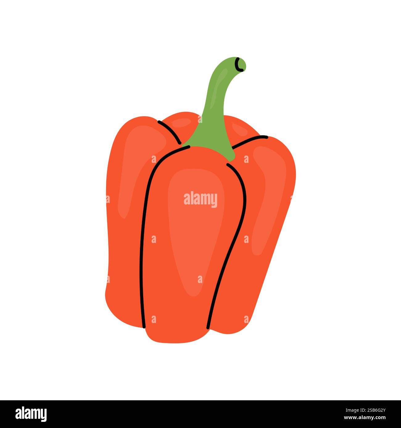 A vibrant orange bell pepper stands alone against a white background ...