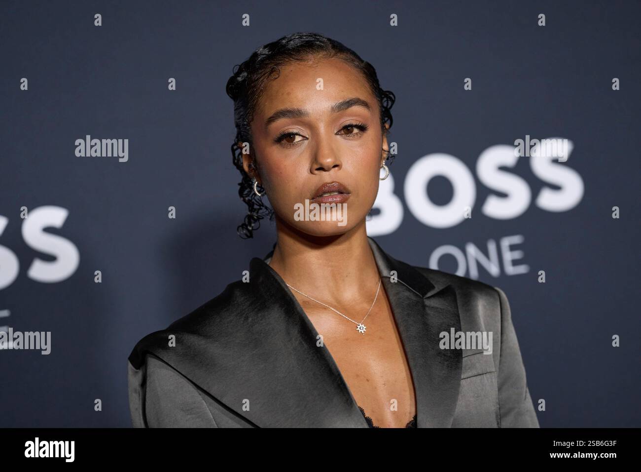 Jasmine Jobson poses for photographers upon arrival at the BOSS One x ...
