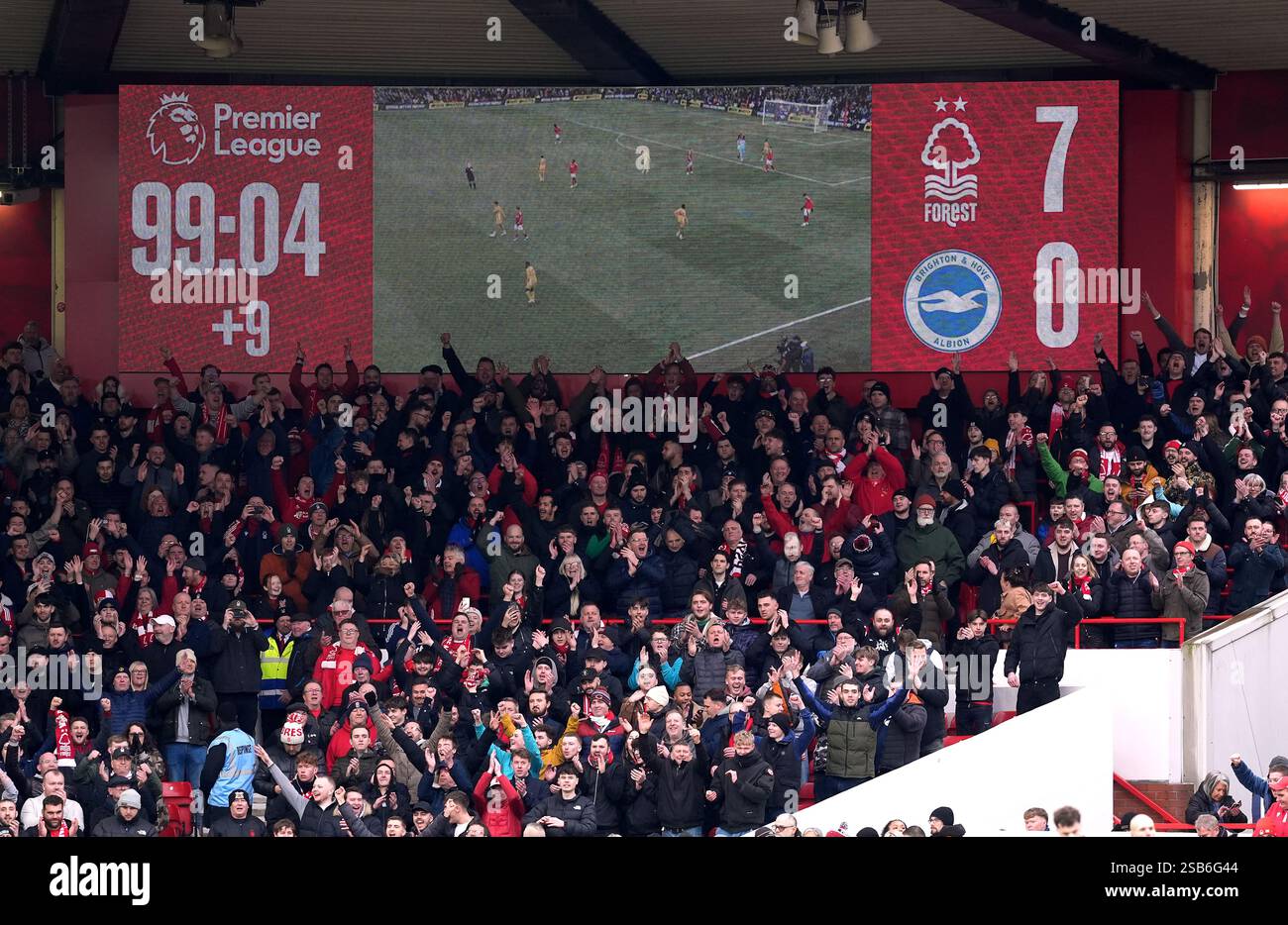 A big screen shows the 7-0 final score after the final whistle of the ...
