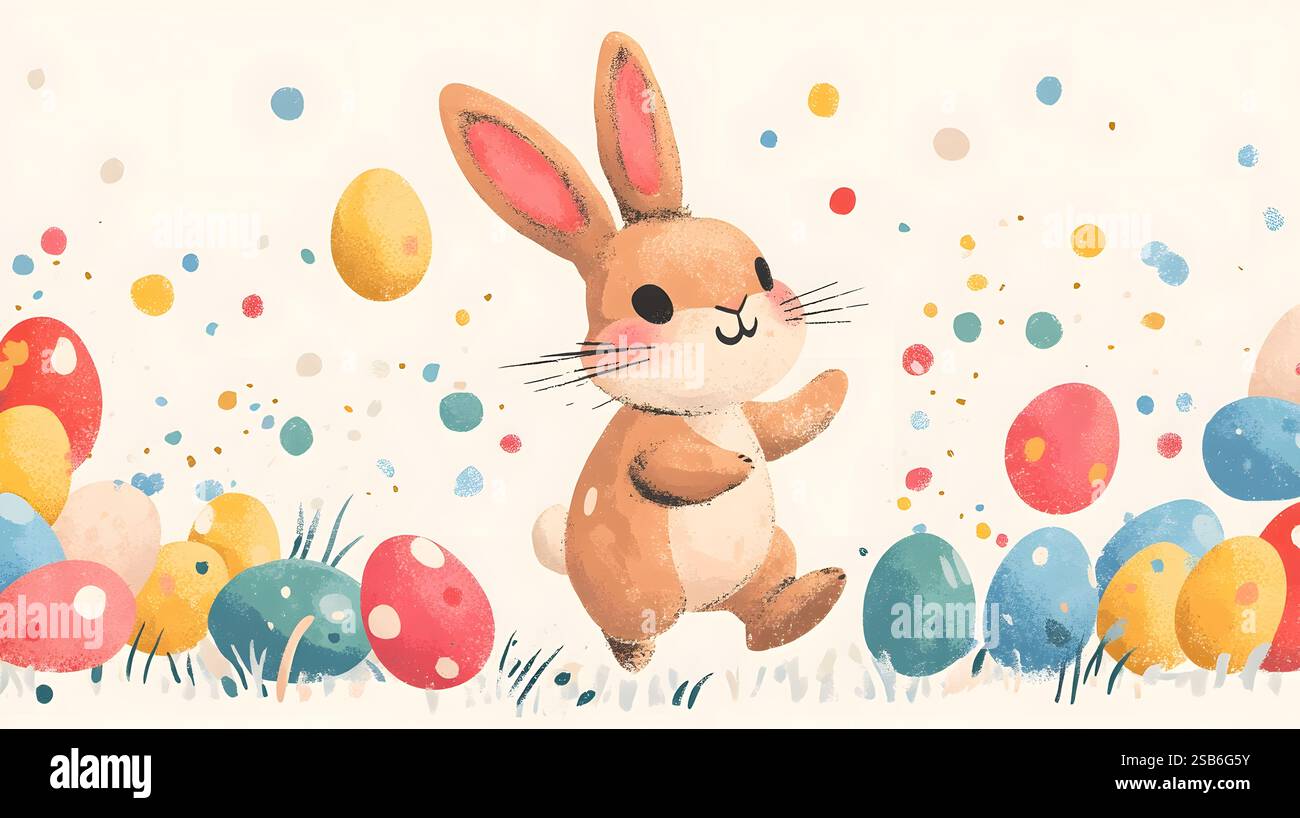 Whimsical and fun Easter bunny clipart hopping along with a trail of ...
