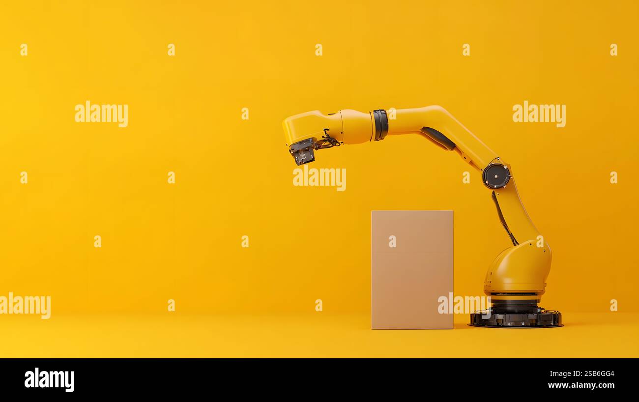 Automated Robotic Arm Efficiently Handling Packages In A Minimalistfuturistic 3d Showcasing The