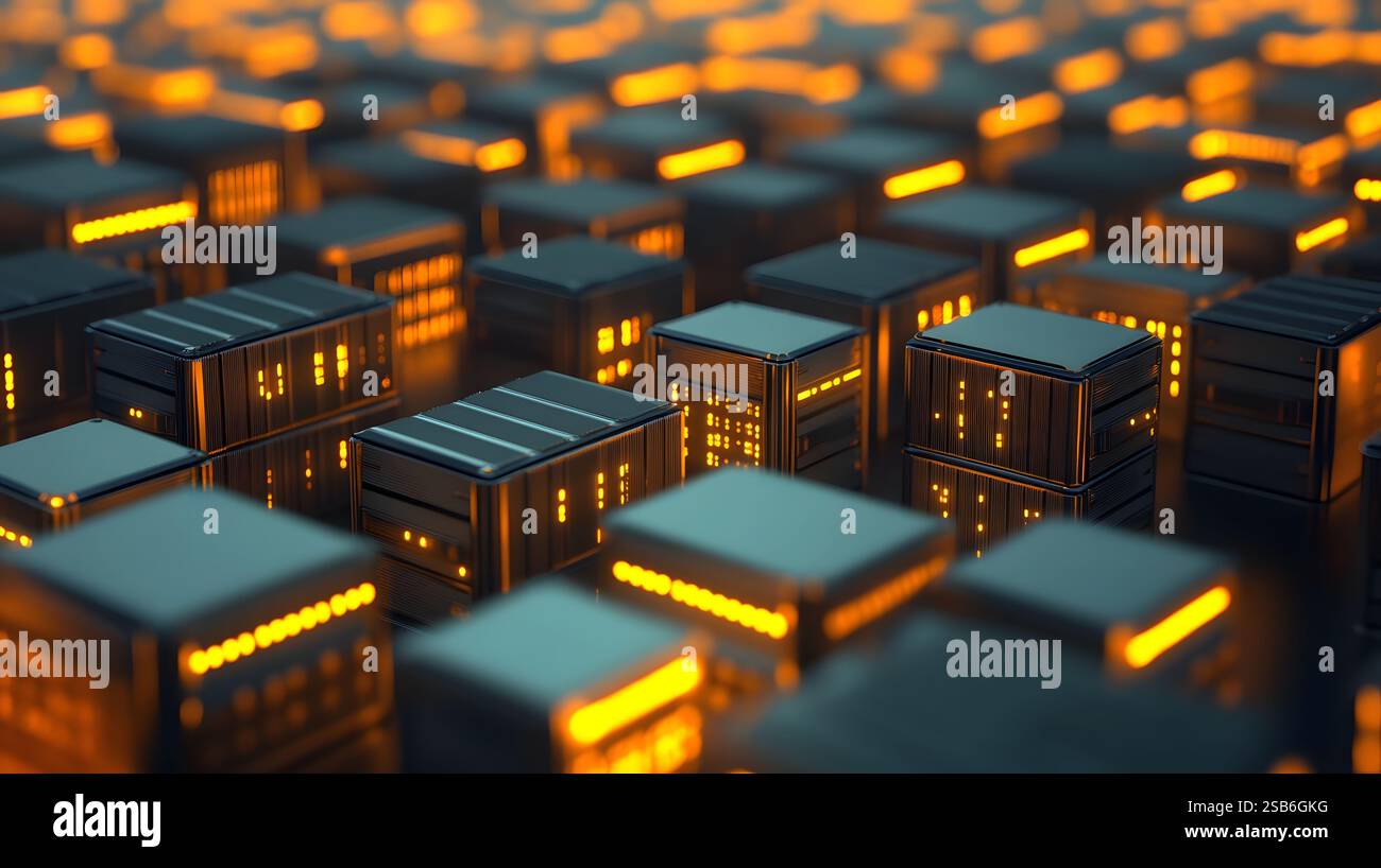 Abstract 3D of a glowing,futuristic logistics network grid comprised of ...