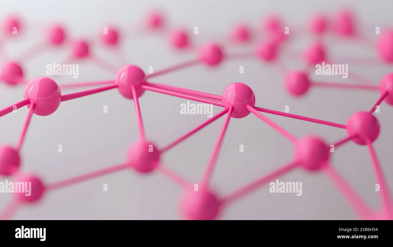 Interconnected transport network system with pink nodes on a clean ...