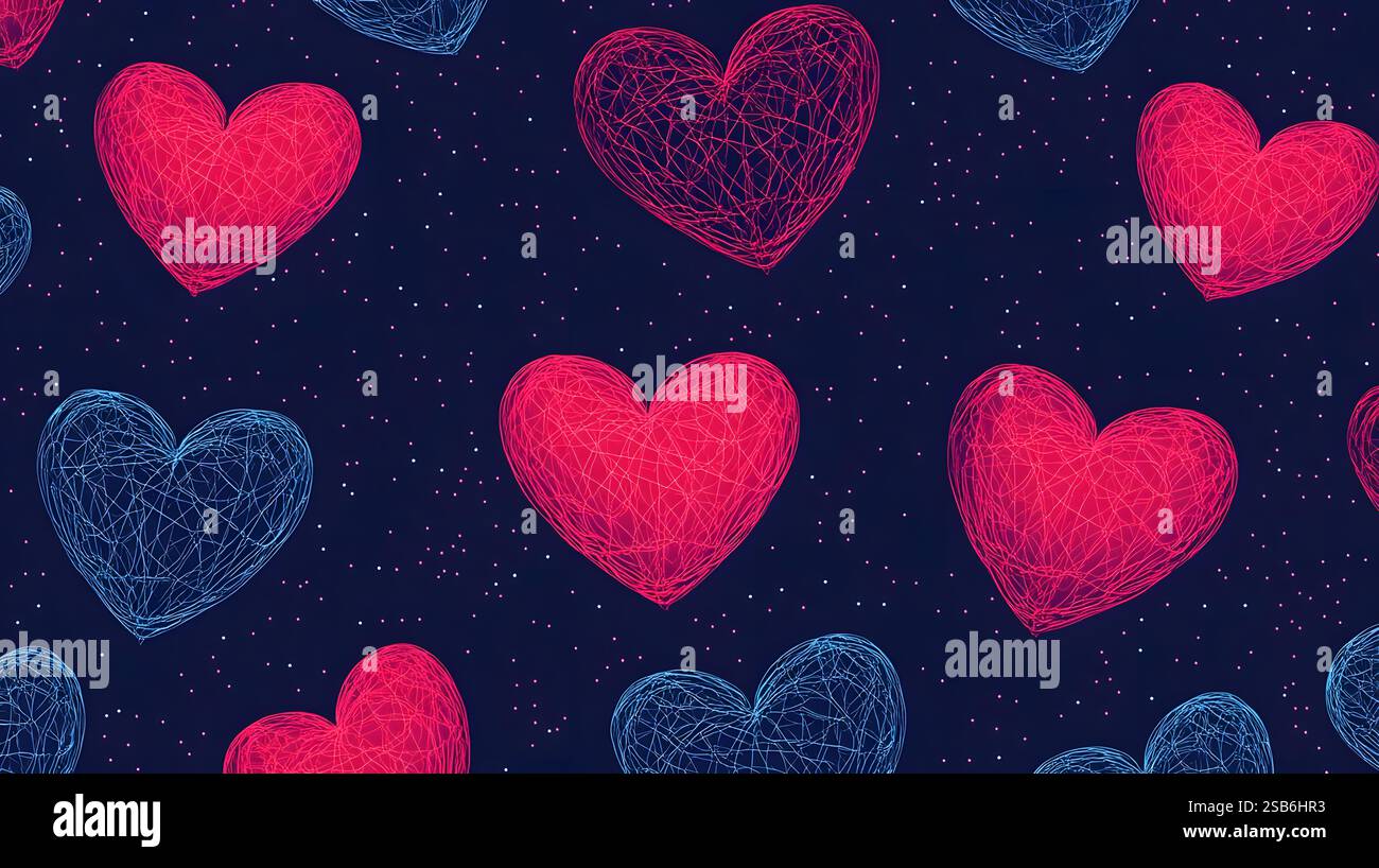 Beautifully interconnected hearts forming a seamless chain-like pattern ...
