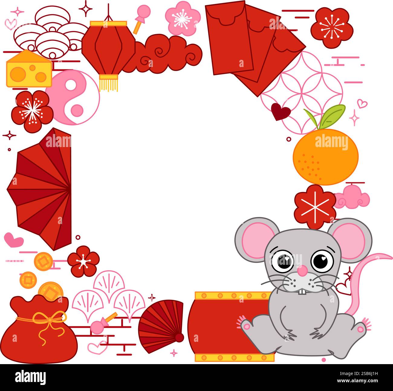 Chinese New Year's round circle frame template in square. Vector ...