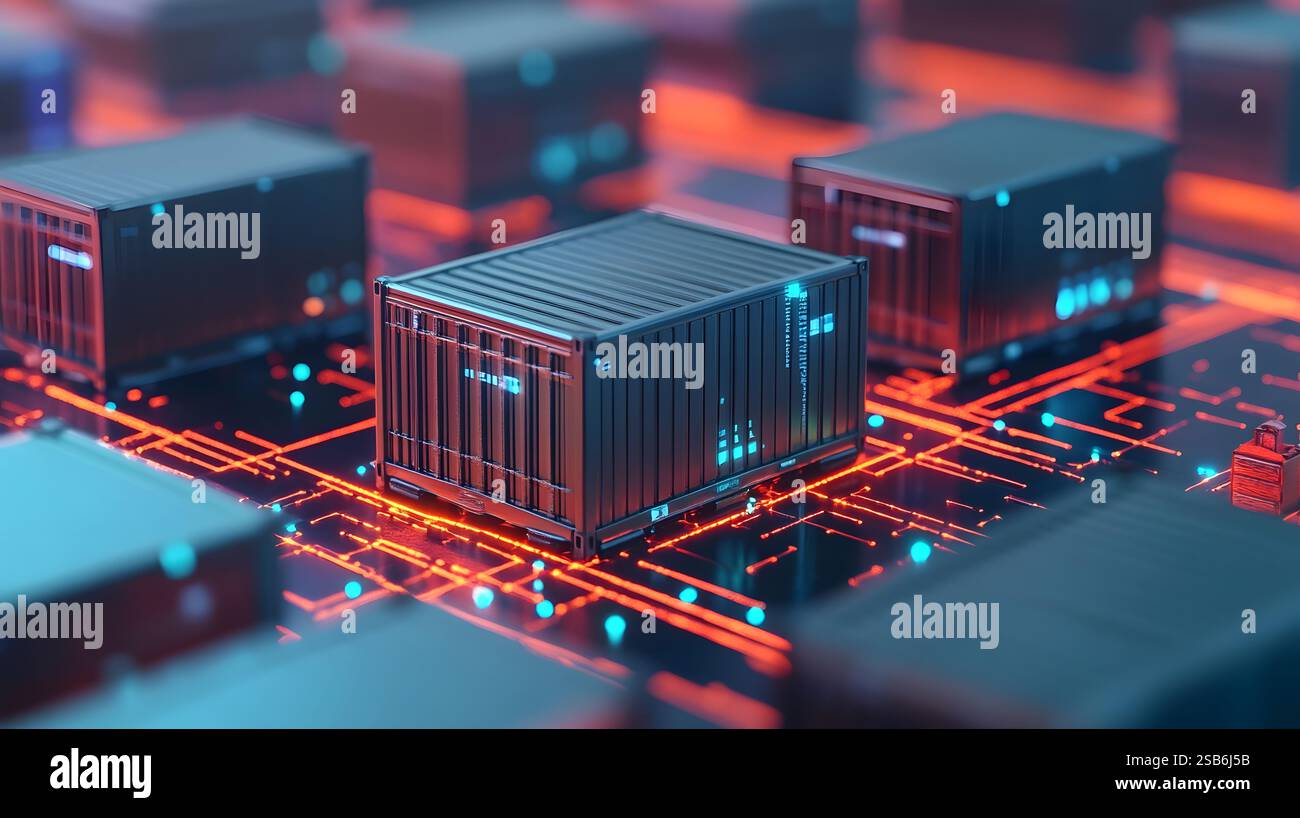 Futuristic 3D of a smart logistics network with floating cargo pallets ...