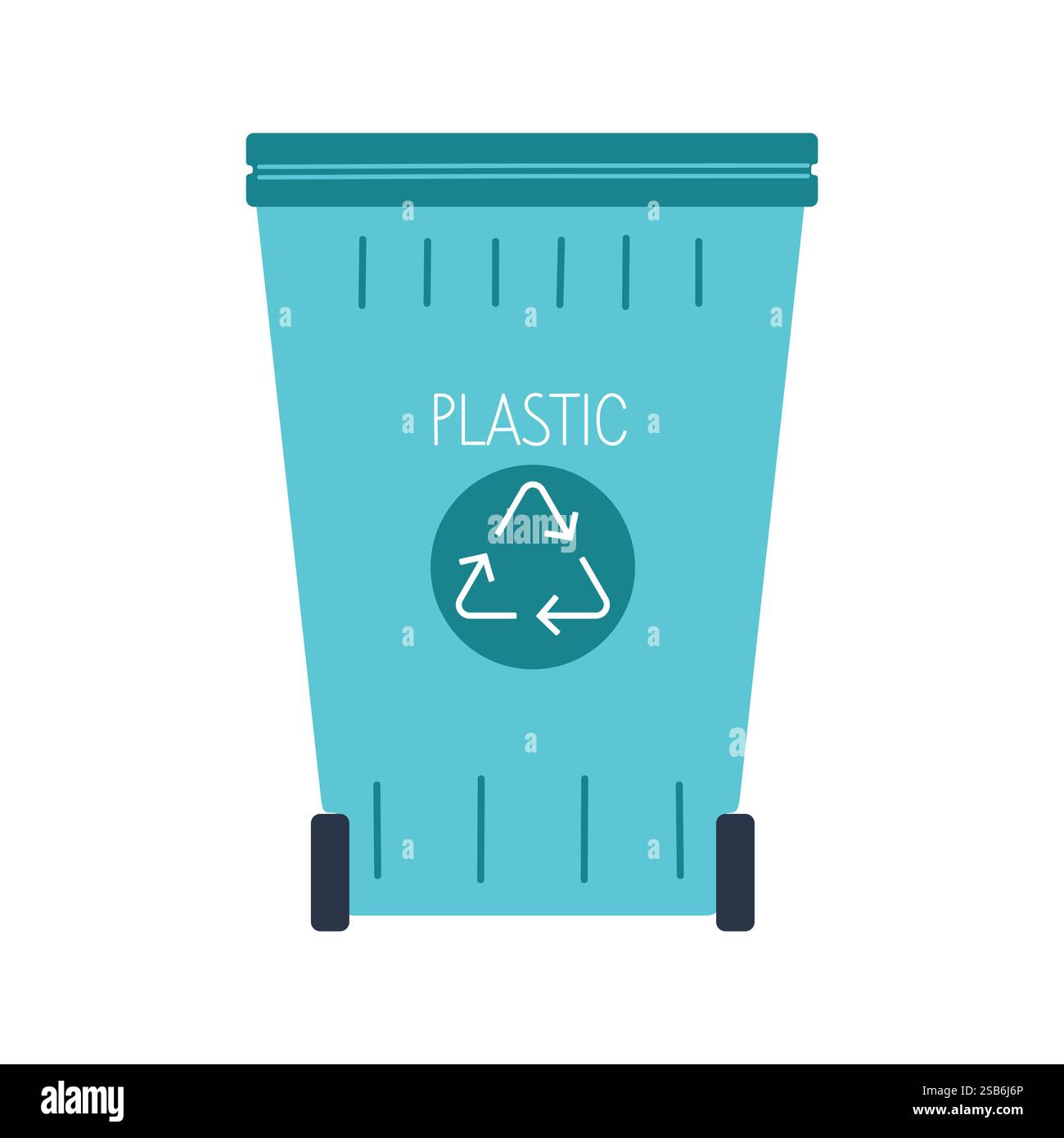 RA teal recycling bin specifically designed for plastic waste stands in ...