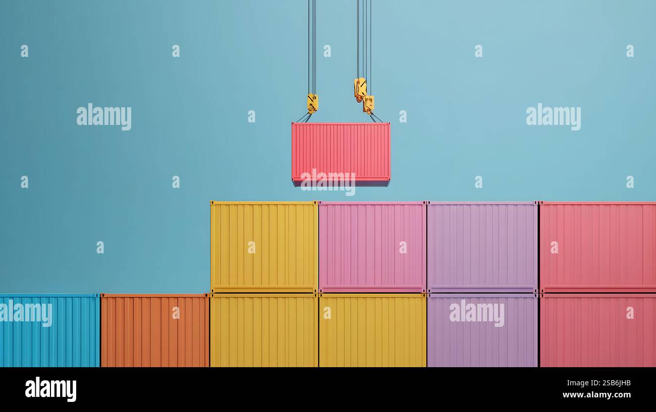 Dockside crane lifting shipping containers in a geometric and organized ...