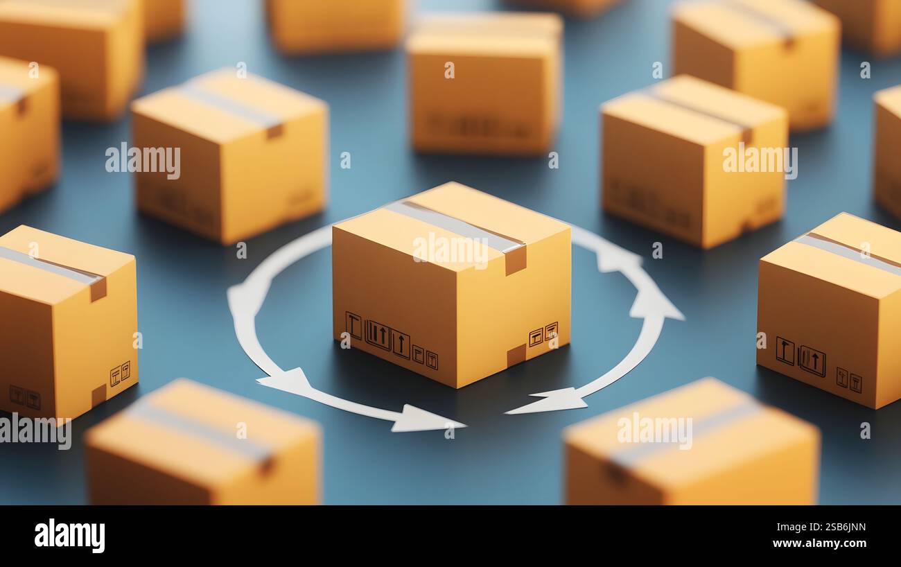 3D of a Cargo Box Surrounded by Circular Arrows,Visualizing the Concept ...
