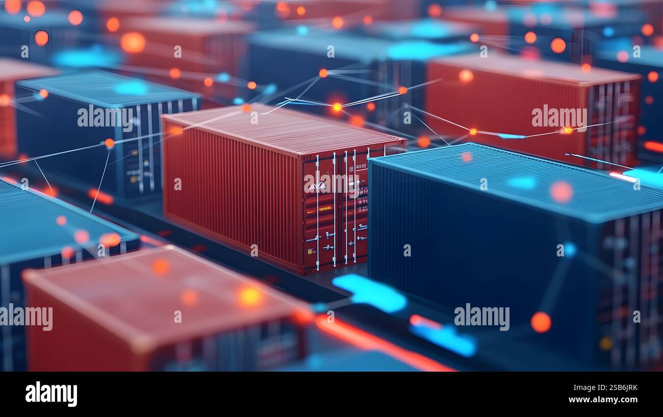 Cargo Containers Connected by Arrows Visualizing Shipment Coordination ...