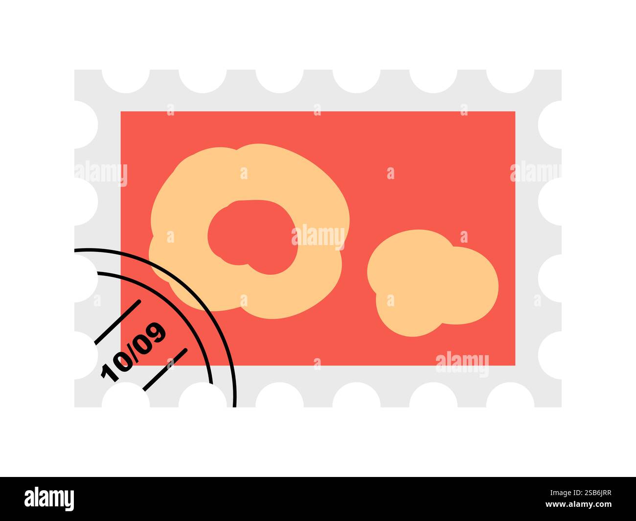 A colorful stamp displaying abstract shapes in yellow and orange ...