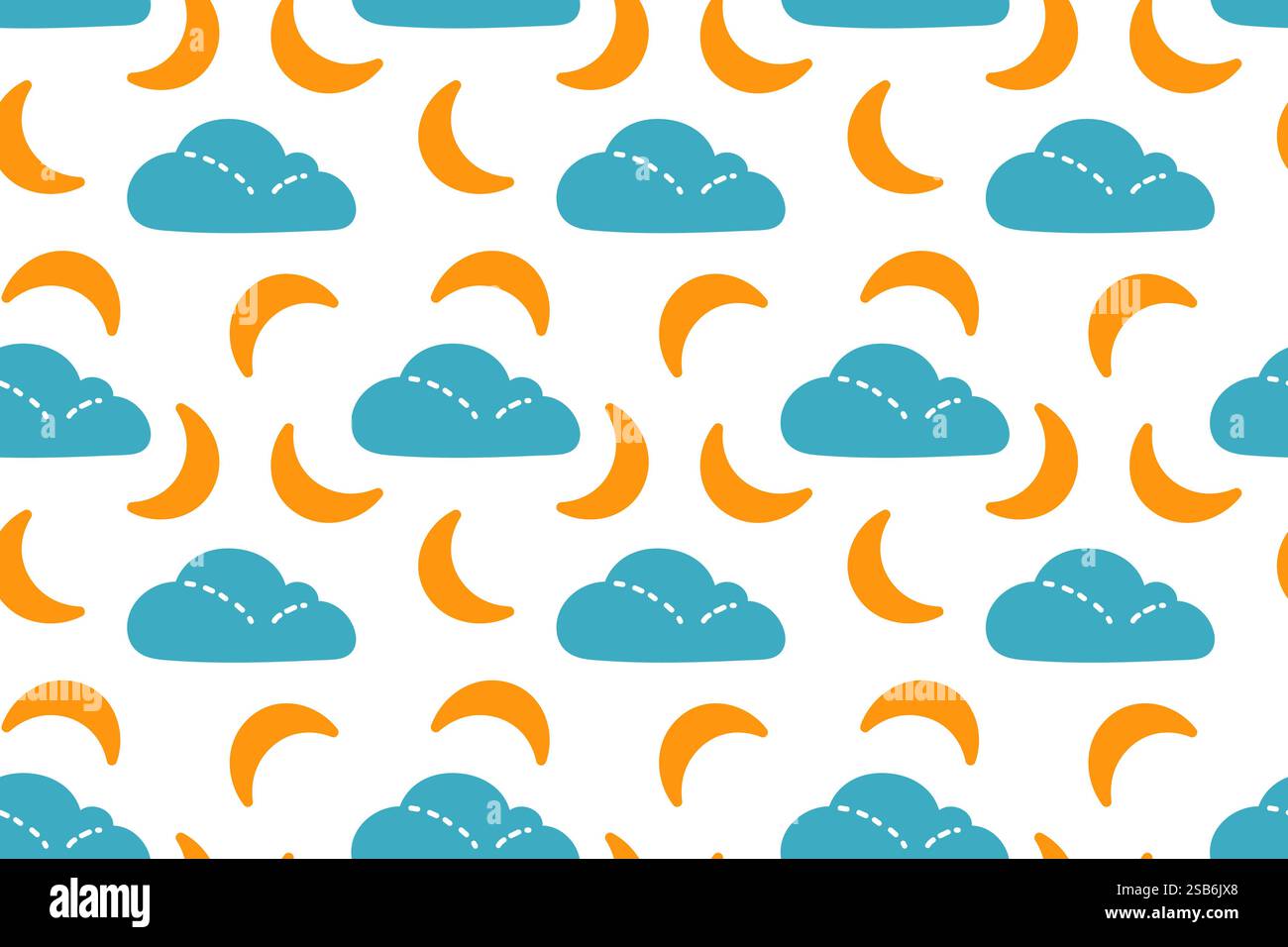 This design showcases a playful arrangement of blue clouds and orange ...