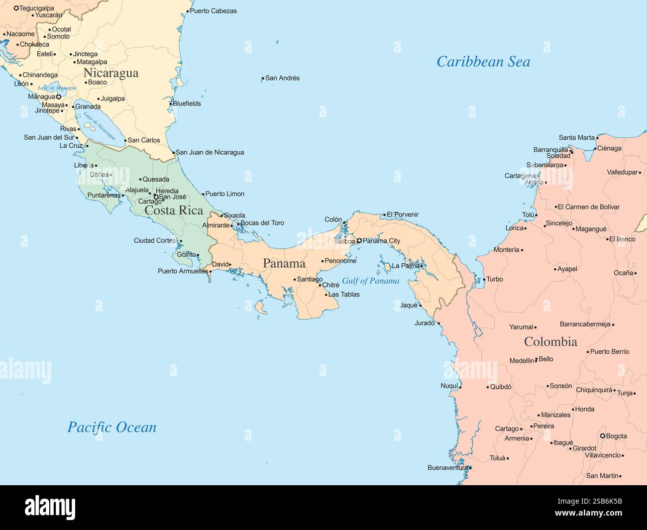 Political map highlighting Nicaragua, Costa Rica, Panama, and northern ...