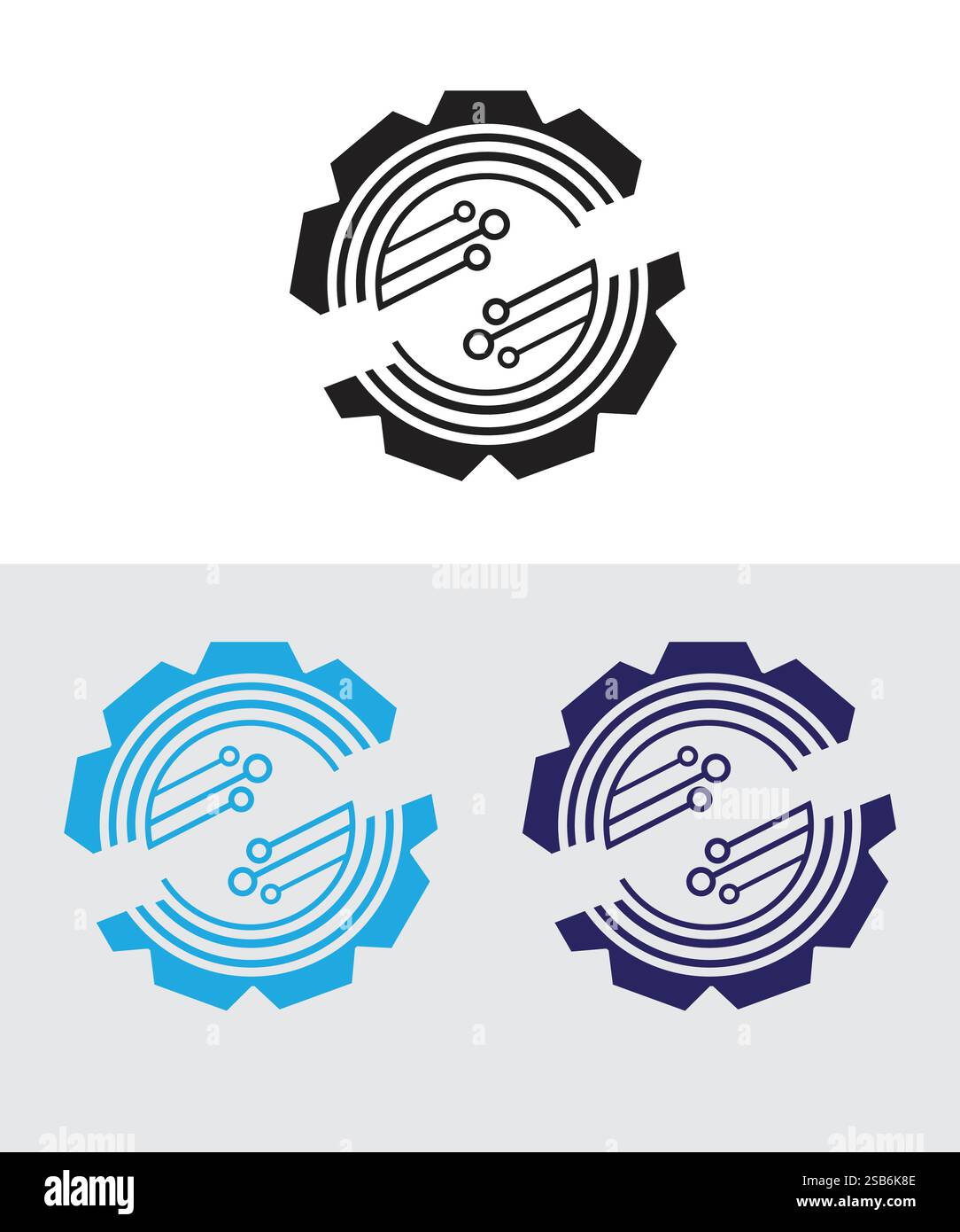 Set of gear tech logo, Creative Gear Tech Logo, Blue gears, vector ...