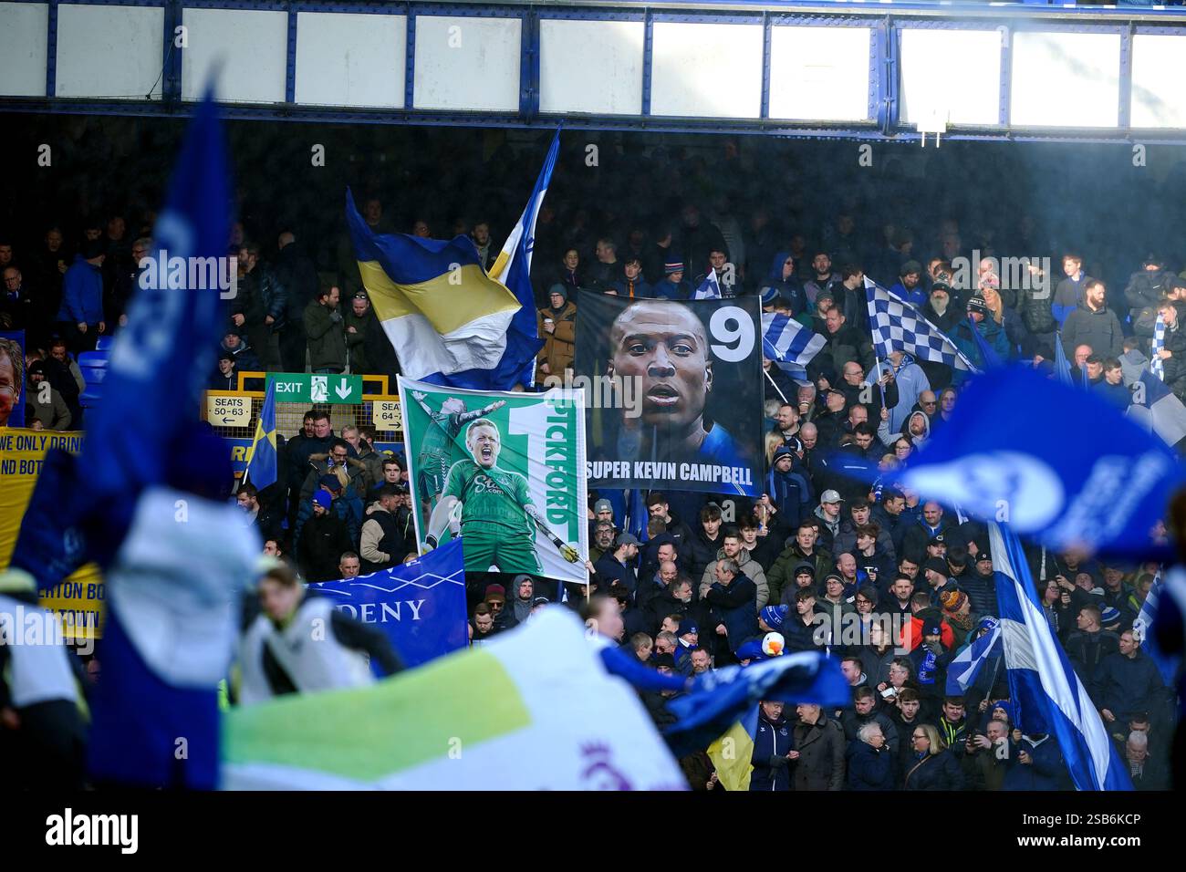 Everton fans with banners ahead of the Premier League match at Goodison ...