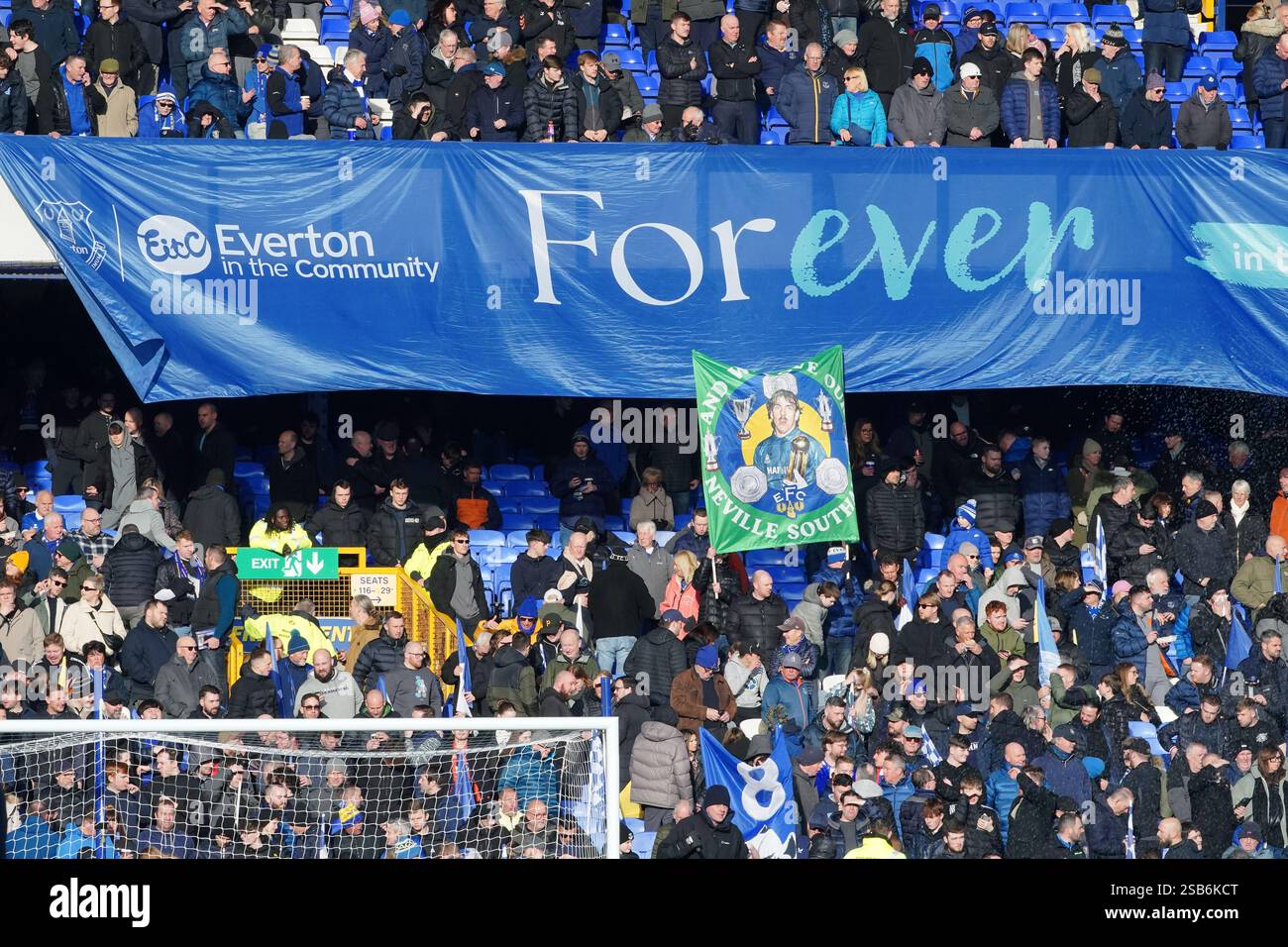 Everton fans with banners ahead of the Premier League match at Goodison ...