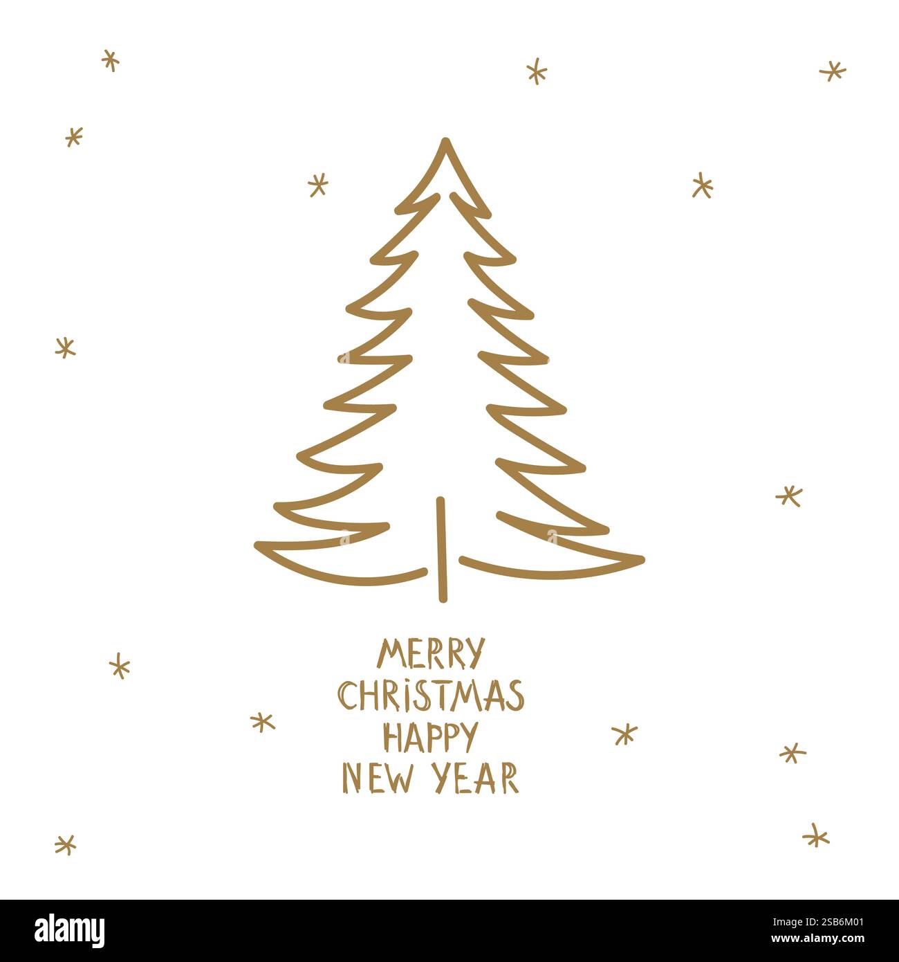 A minimalist Christmas tree design features golden outlines with ...