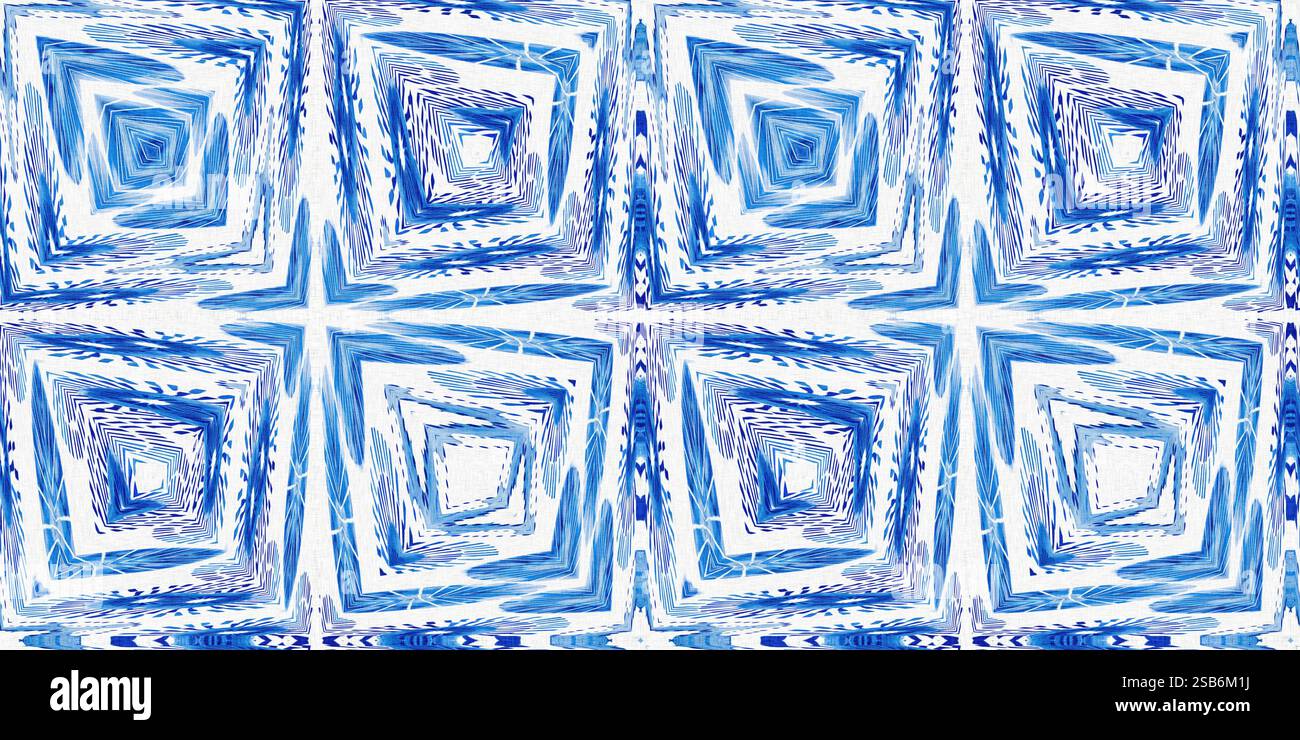 Geometric indigo shape seamless border. Irregular hand drawn batik ...