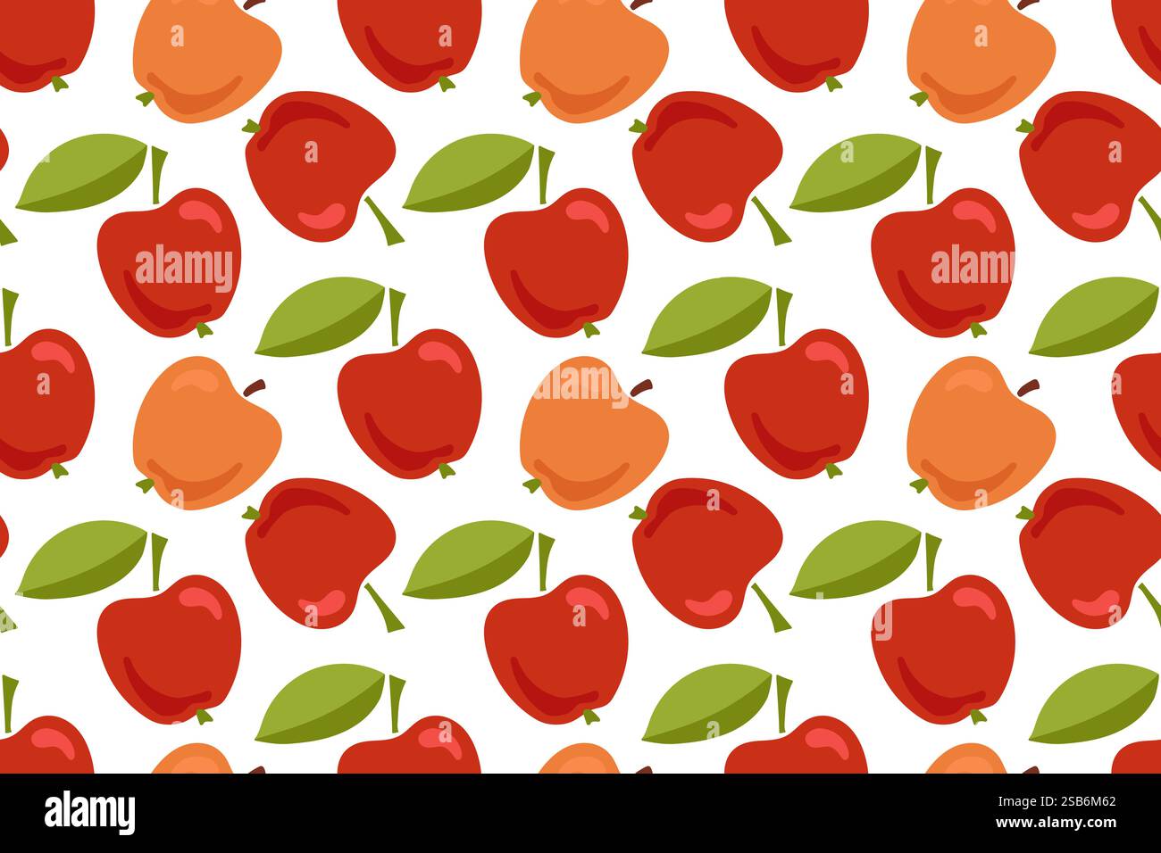 A seamless pattern featuring red and orange apples with green leaves on ...