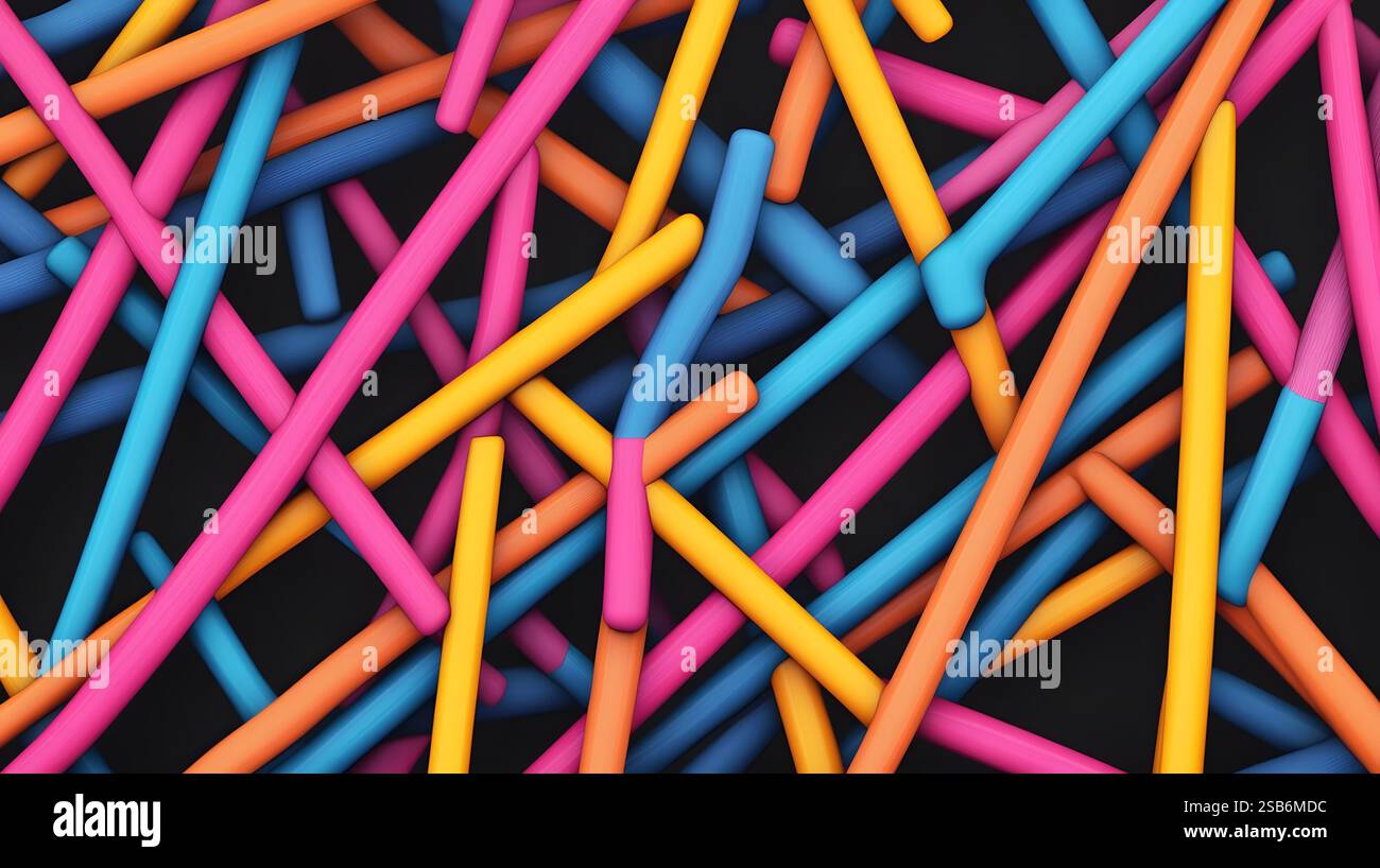 Striking Abstract Design With Dynamically Intersecting Overlapping And Tangled Colorful Lines Of