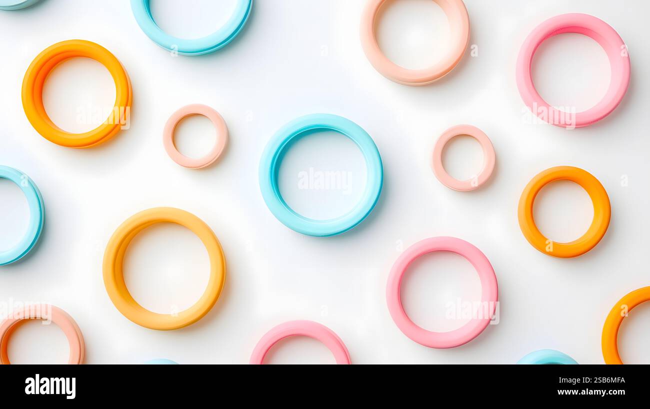 Pastel-colored circular outlines and minimal geometric shapes scattered ...