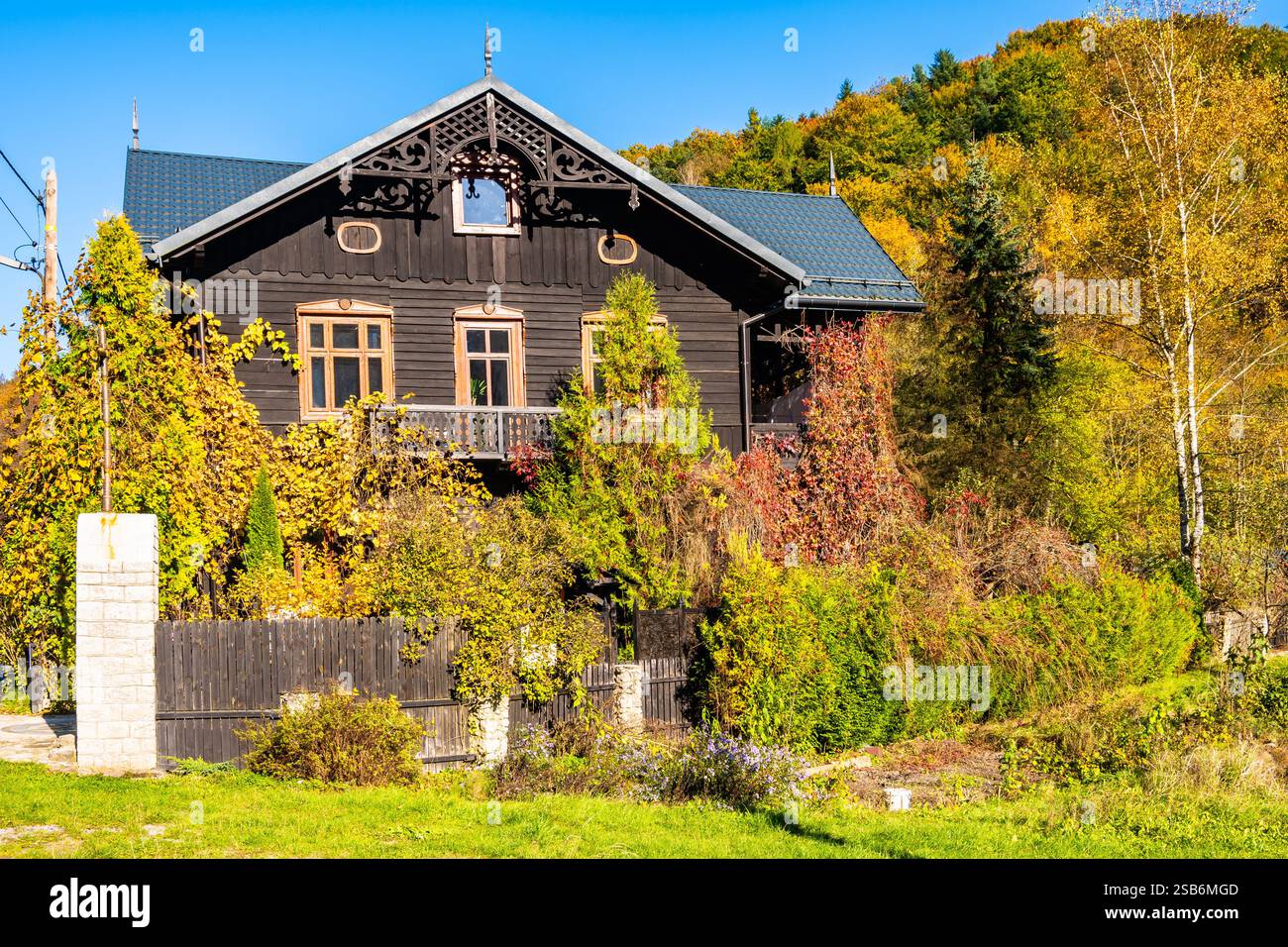 Beautiful house in village with autumn fall colors in Ojcow National ...