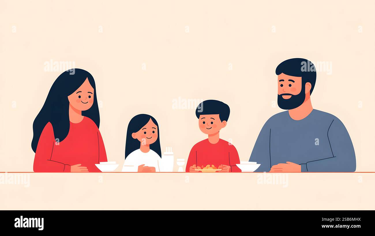 Close-knit Family Gathered Around Table Pausing for Spiritual Prayer ...
