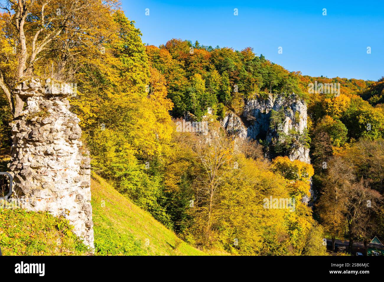 Limestone rocks in autumn fall landscape of Ojcow National Park, Poland ...