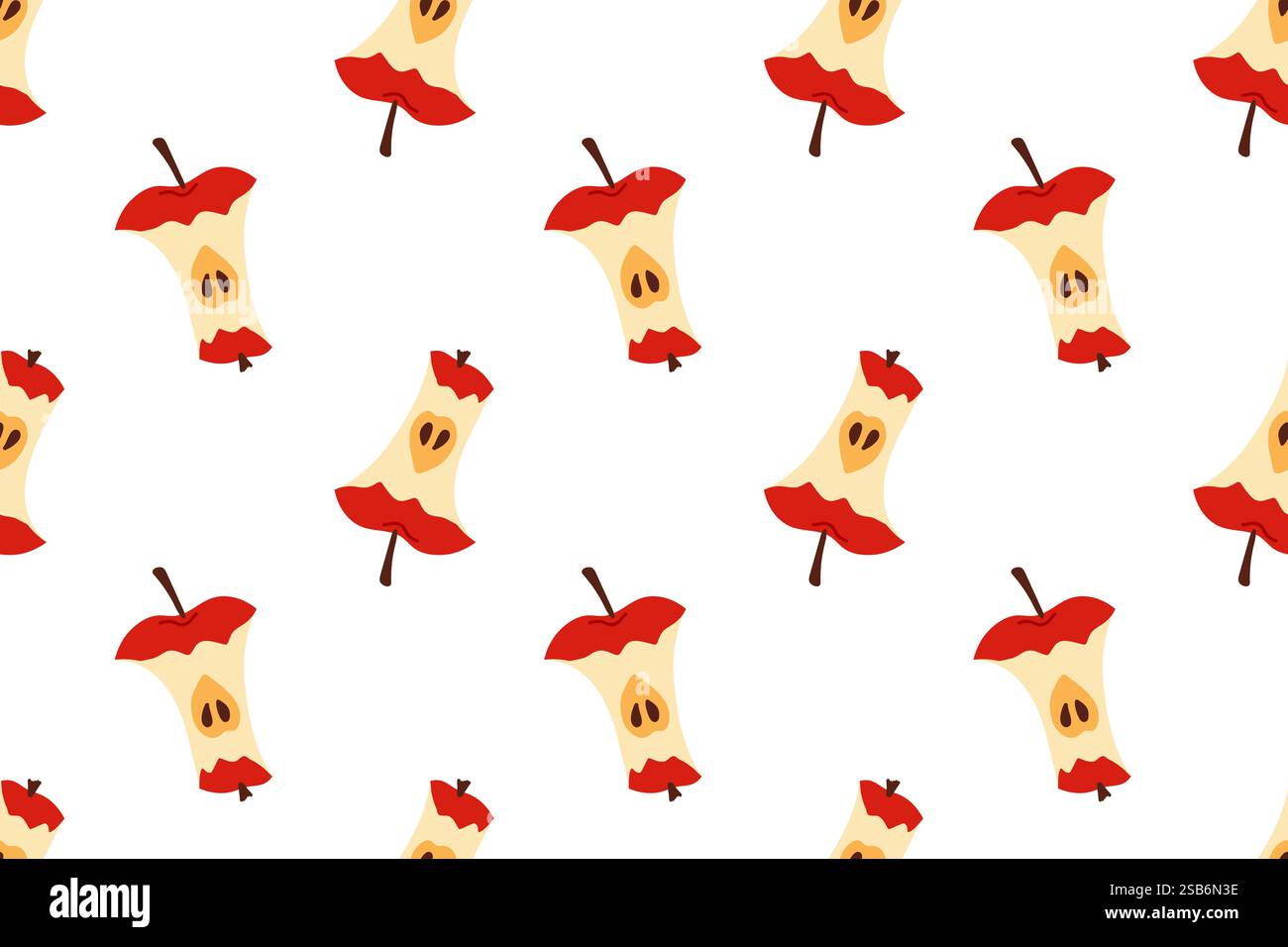 A vibrant design features multiple apple cores scattered across a clean ...