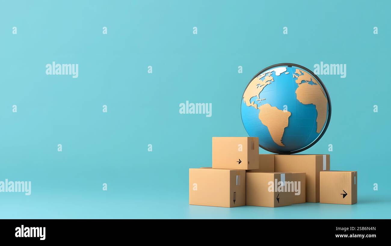 Icon of a Stylized Globe with Directional Arrows and Stacked Cargo ...