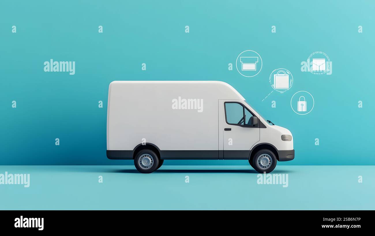 Delivery Van with Efficiency Metrics and Logistics Icons,Modern 3D for ...