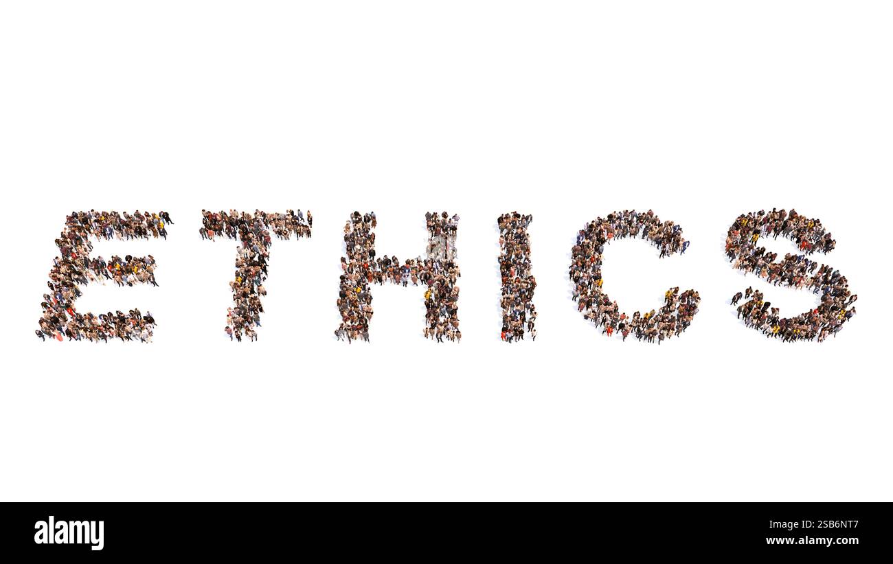 Concept conceptual large community of people forming the word ETHICS ...