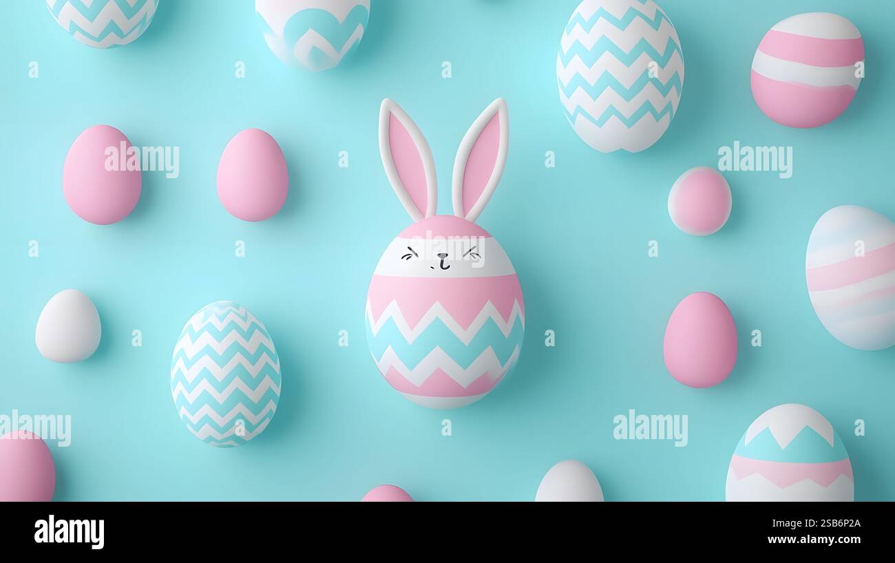 Geometric egg patterns with cute bunny accents,creating a modern and ...