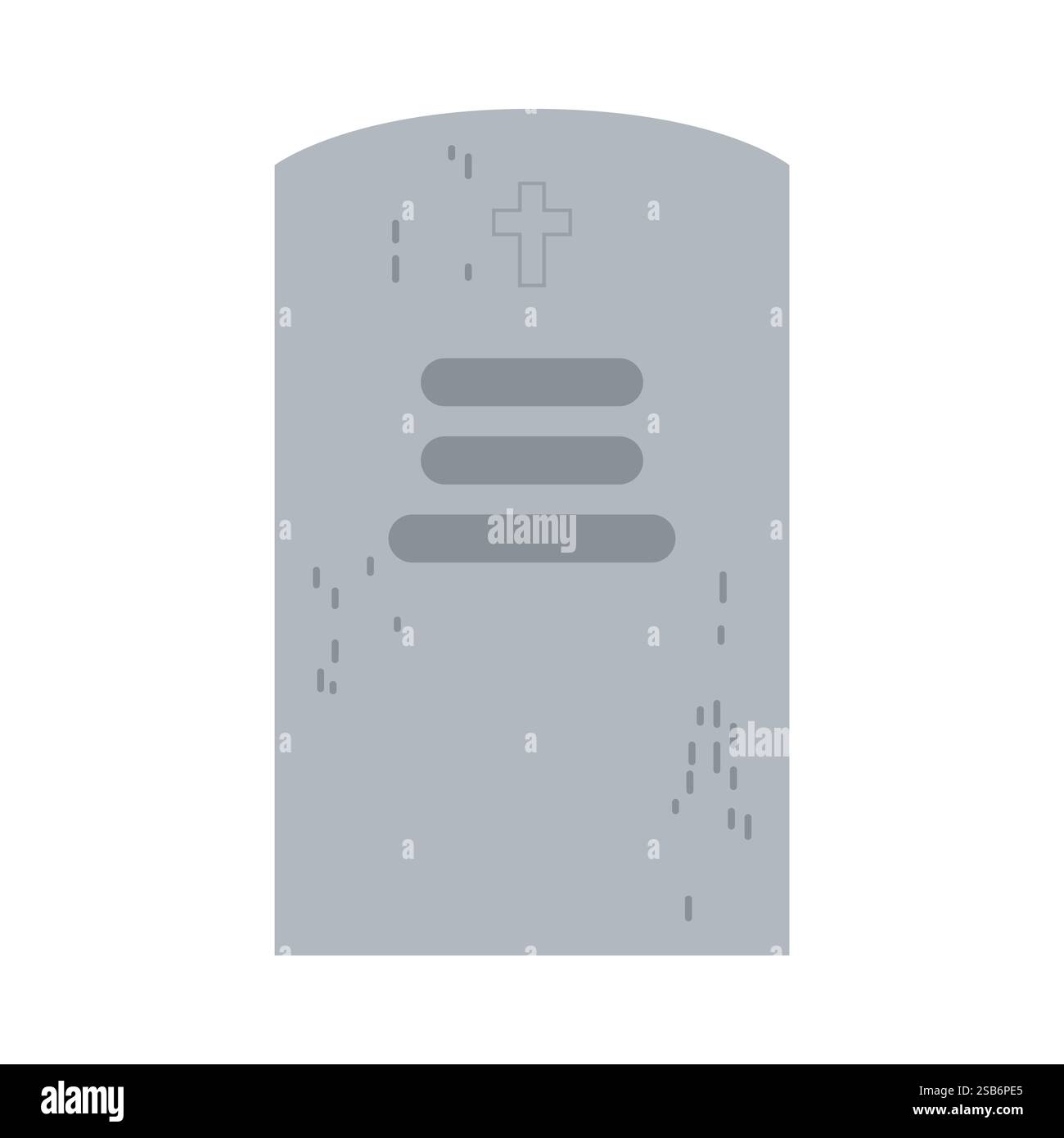 A gray tombstone stands quietly in a serene cemetery, featuring a cross and engraved lines ...