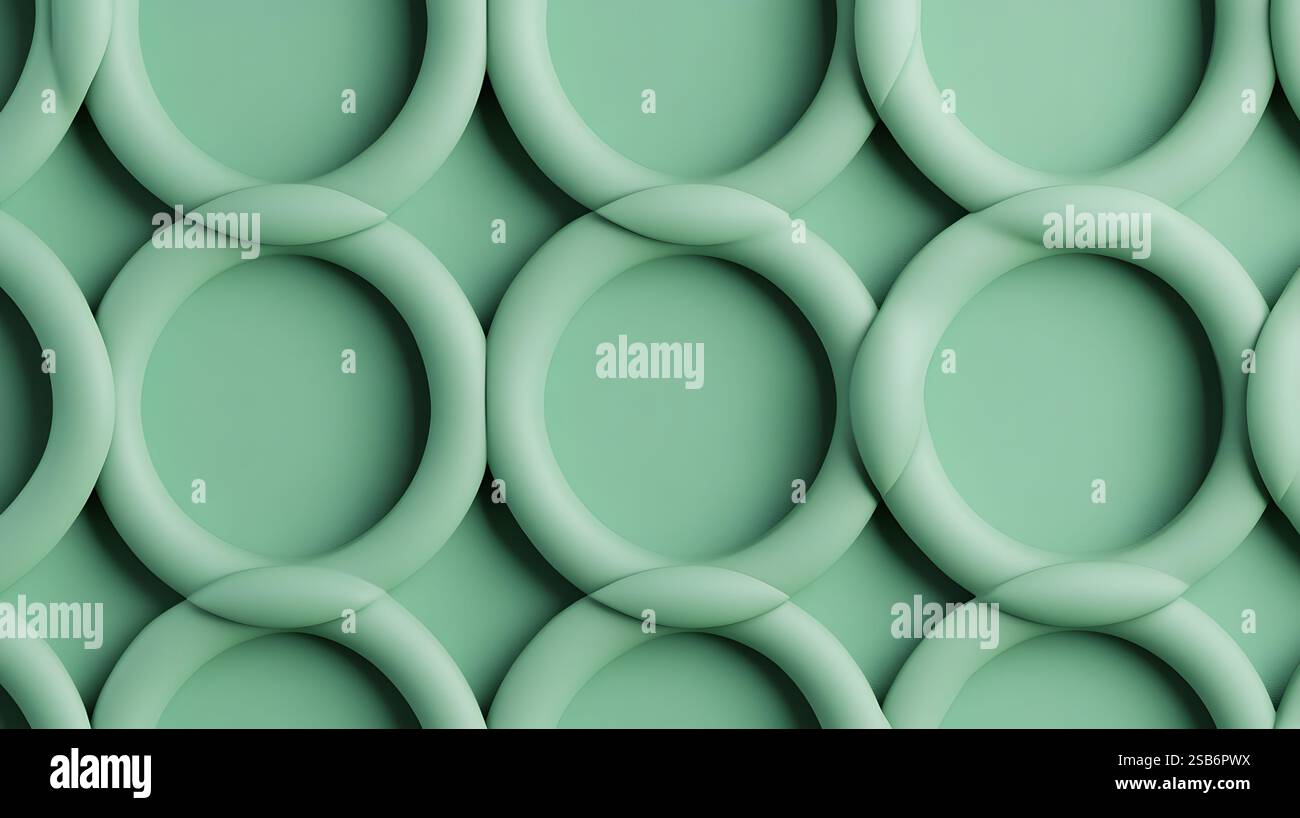 Seamless 3D green ring pattern forming an interconnected grid with a ...