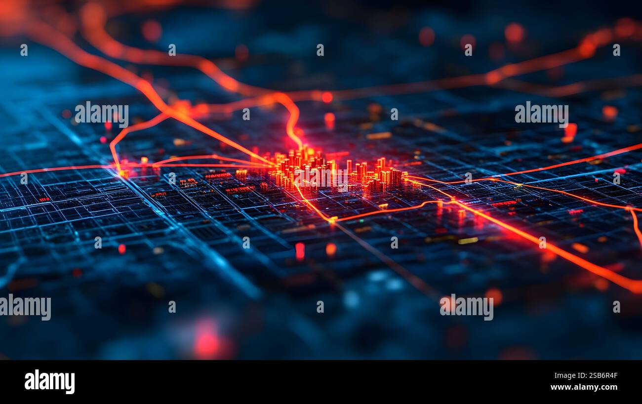 Radiating digital map showcasing global cargo transportation paths and ...